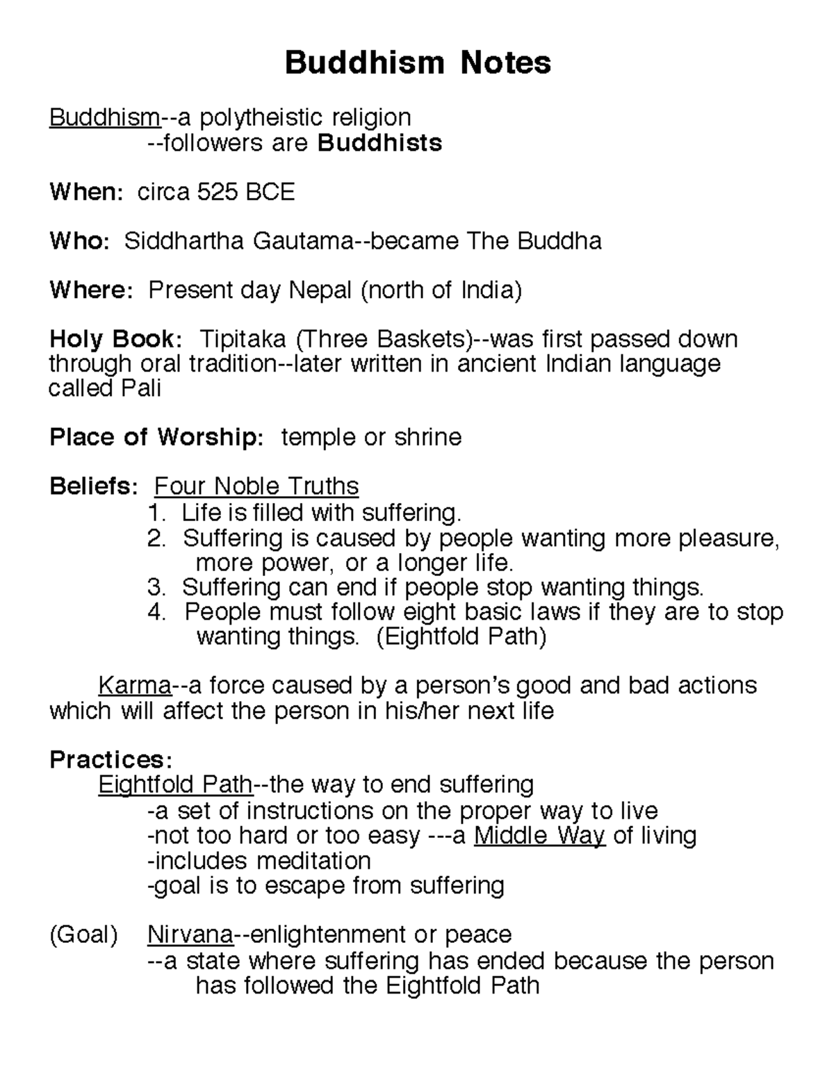 Buddhism Notes For the - Buddhism Notes Buddhism-a polytheistic ...