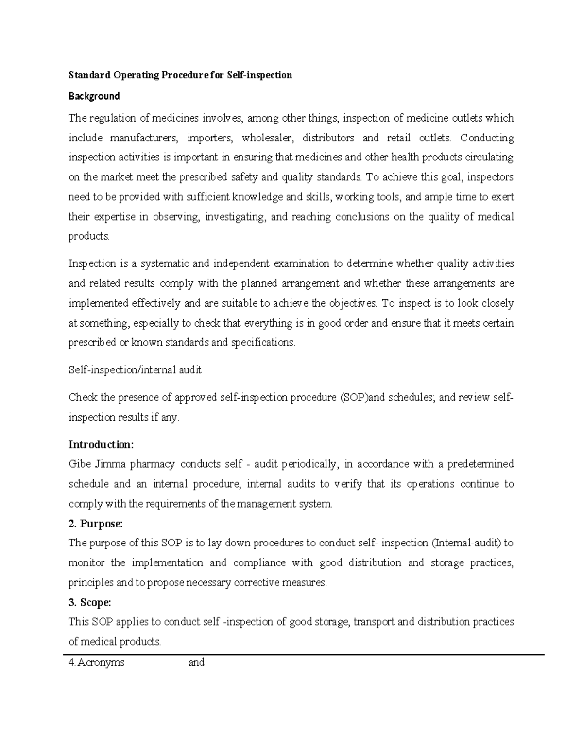 Self inspection - sop - Standard Operating Procedure for Self ...
