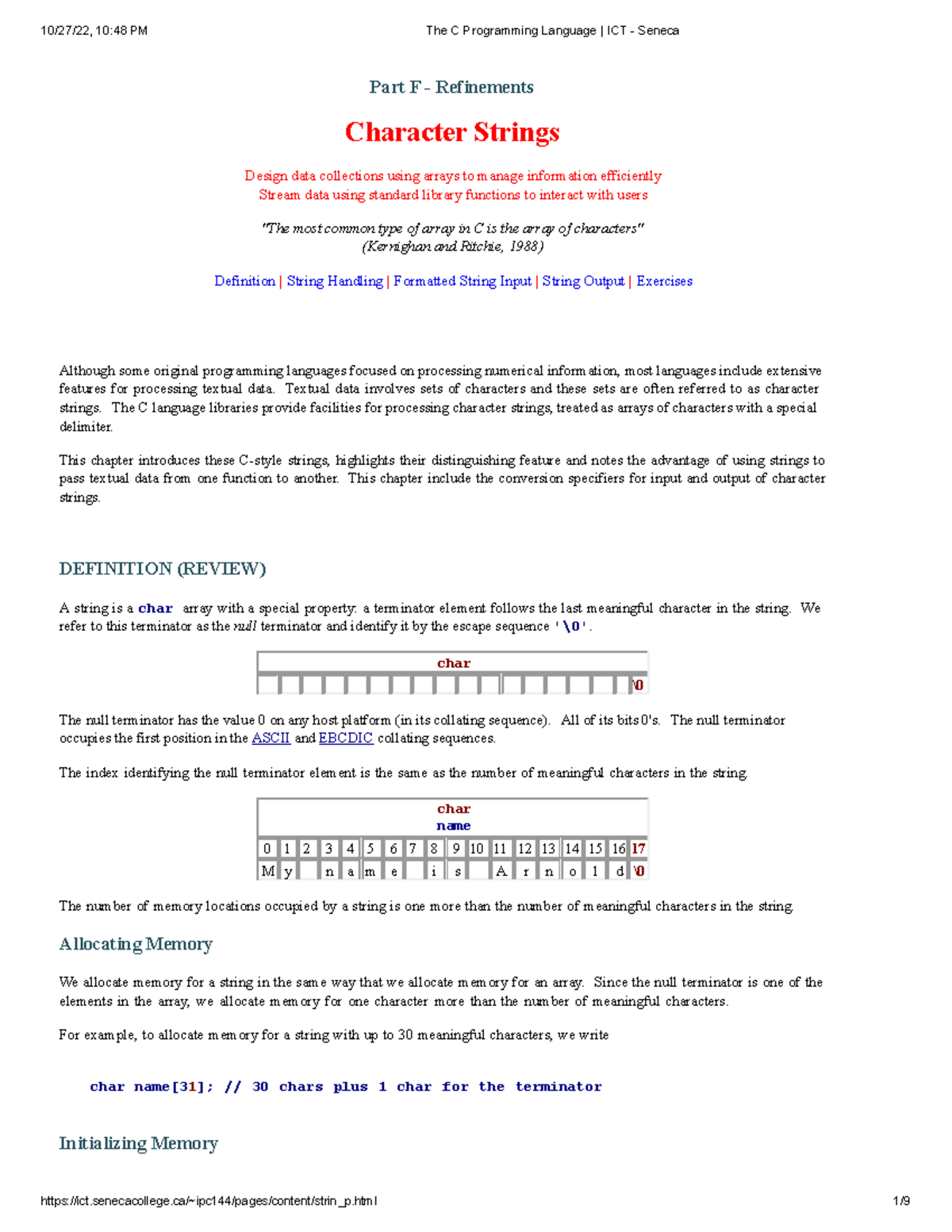 The C Programming Language Ict Characters String Seneca 10 27 22 10 48 Pm The C Programming
