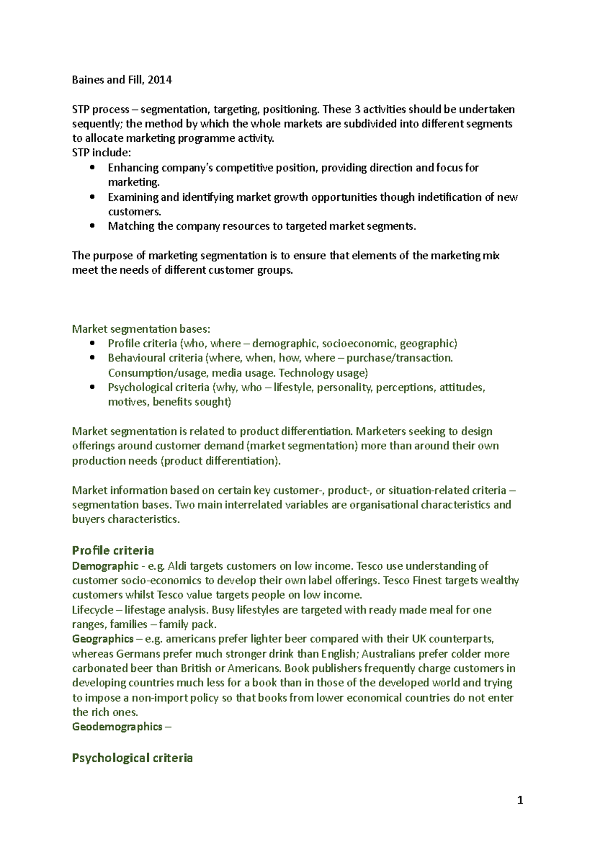 Marketing L5 reading notes - Baines and Fill, 2014 STP process ...