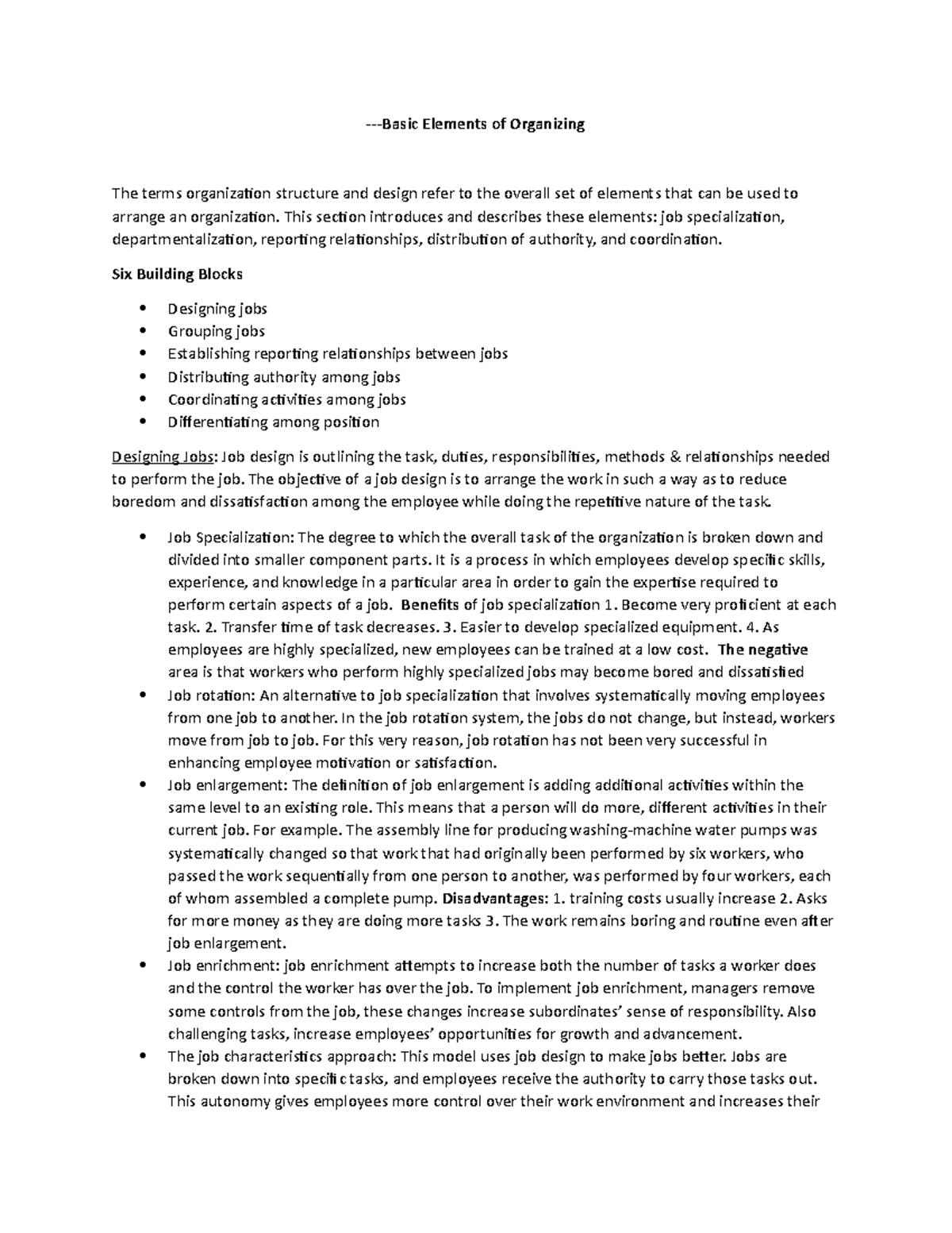 Basic Elements of Organizing -Basic Elements of Organizing The terms ...