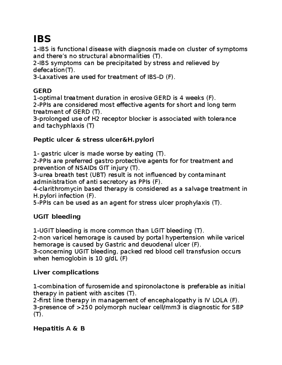 Oral-git Final - Biochemistry - IBS 1-IBS is functional disease with ...