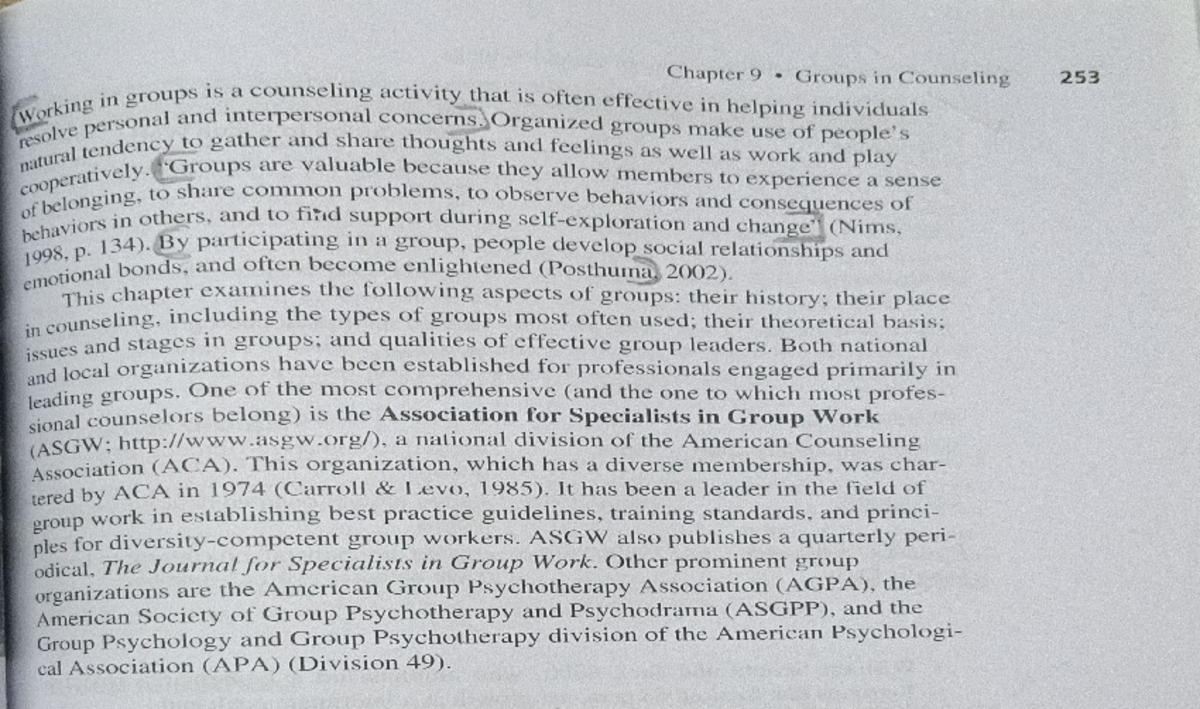 MSc Unit 2 - Notes - Chapter 9" Groups in Counseling Working in groups ...
