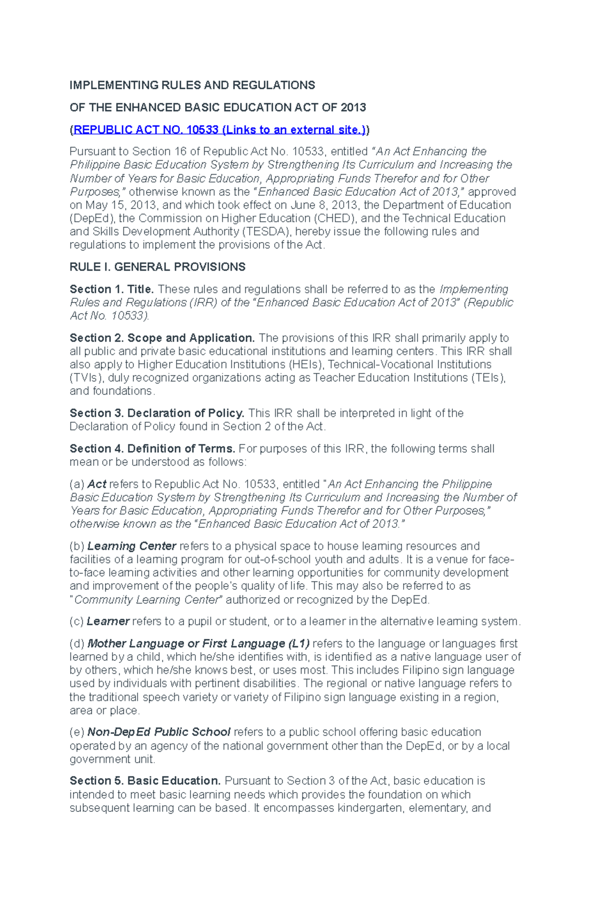 Implementing Rules AND Regulations - IMPLEMENTING RULES AND REGULATIONS ...