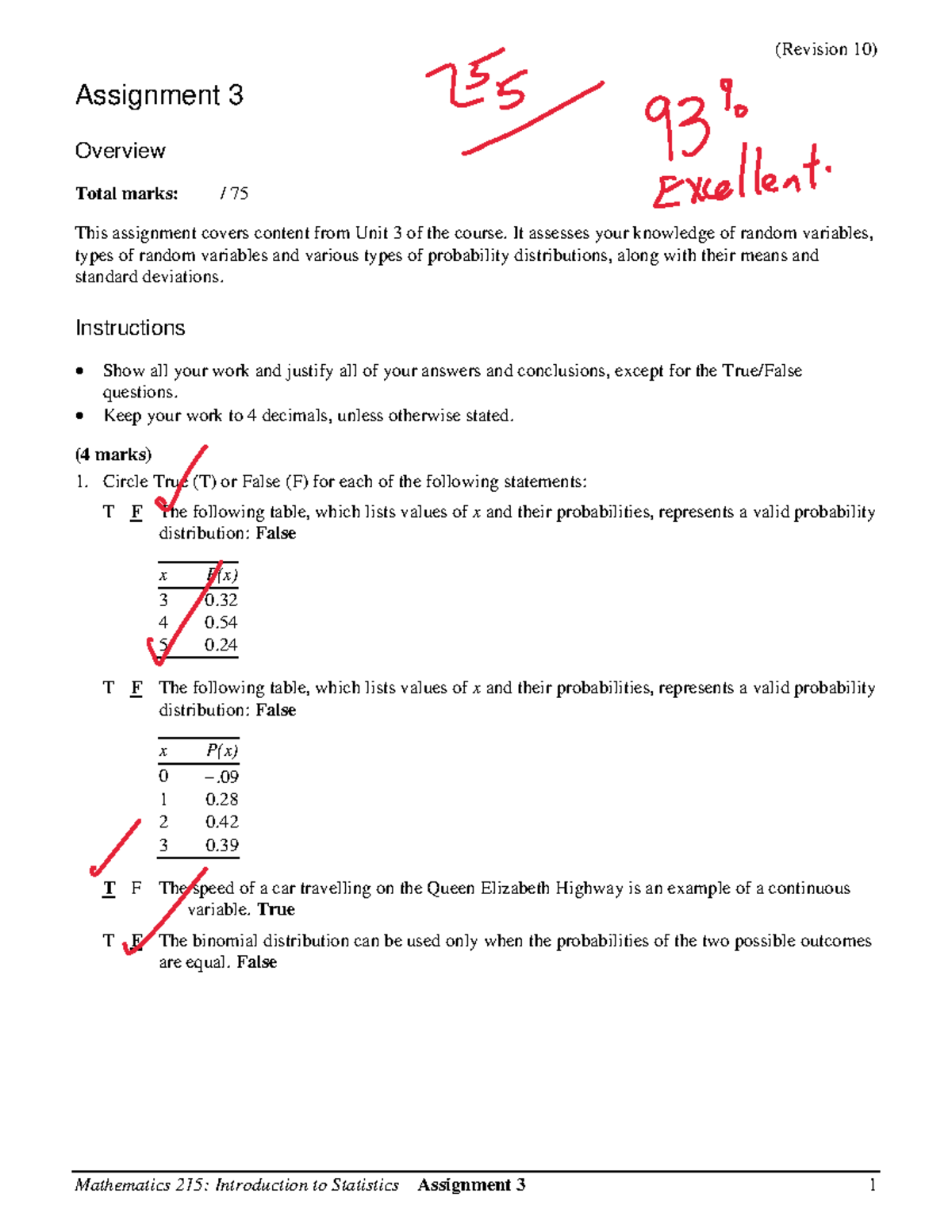 Anna Nelson 3644163 MATH215 Assignment 3 - Assignment 3 Overview Total marks: / 75 This ...