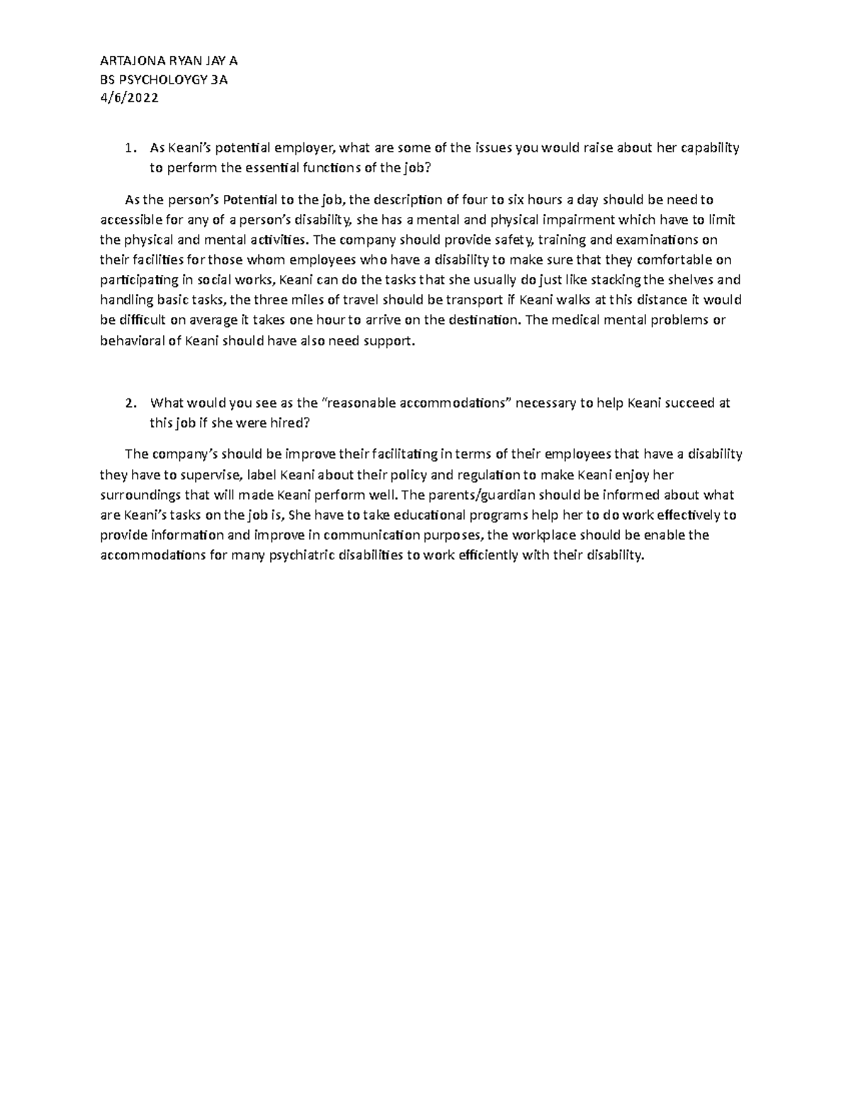 Artajona, RYAN JAY A. BS. Psych 3A Psychology FOR Exceptional Children ...