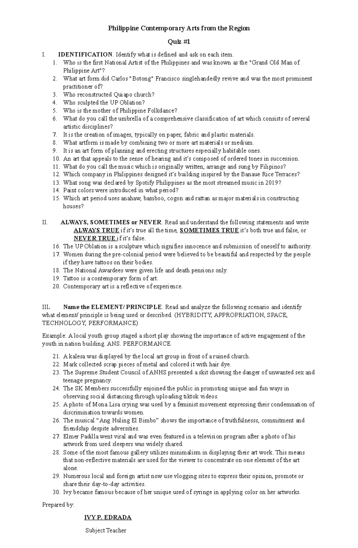 CPAR QUIZ - not perfect - Philippine Contemporary Arts from the Region ...