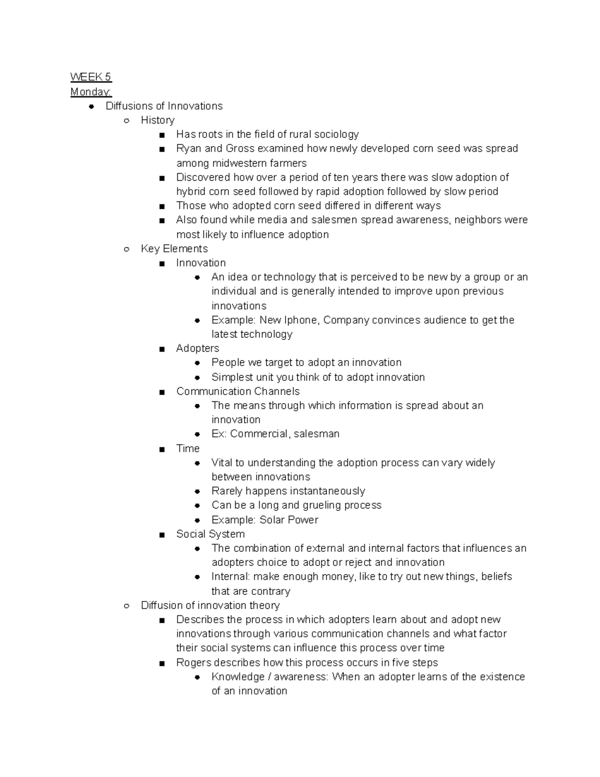 Theories Week 5 Week 5 Course Notes Week 5 Monday Diffusions Of Innovations History Has