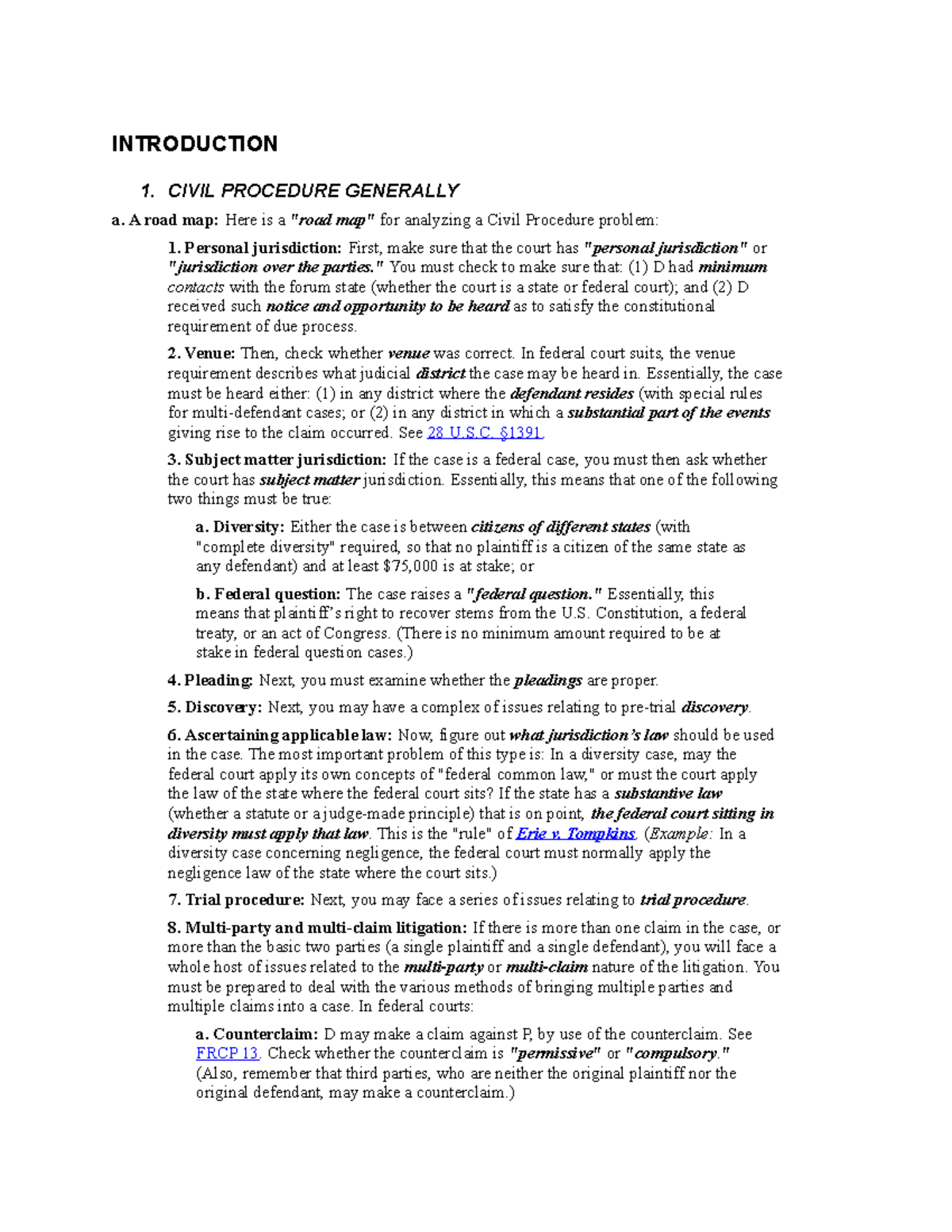 Civil Procedure - Prof Barron 1 - INTRODUCTION 1. CIVIL PROCEDURE ...