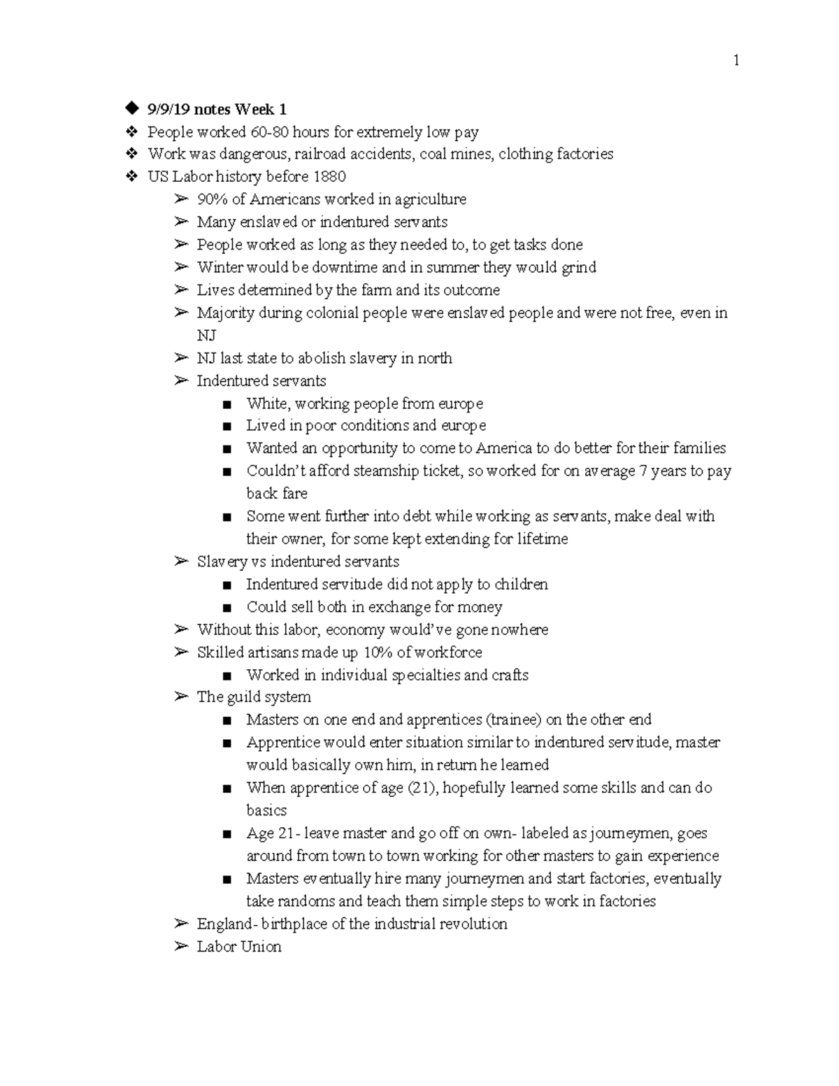 History of labor and work in the US 1880-1945 notes - 9/9/19 notes Week ...