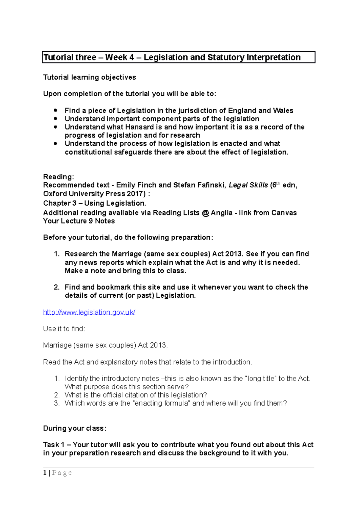 Tutorial 3 - week 4 - legislation and statutory interpretation ...