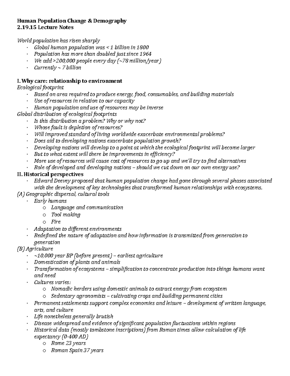 2.19.15 (lecture) Notes - Human Population Change & Demography 2.19 ...