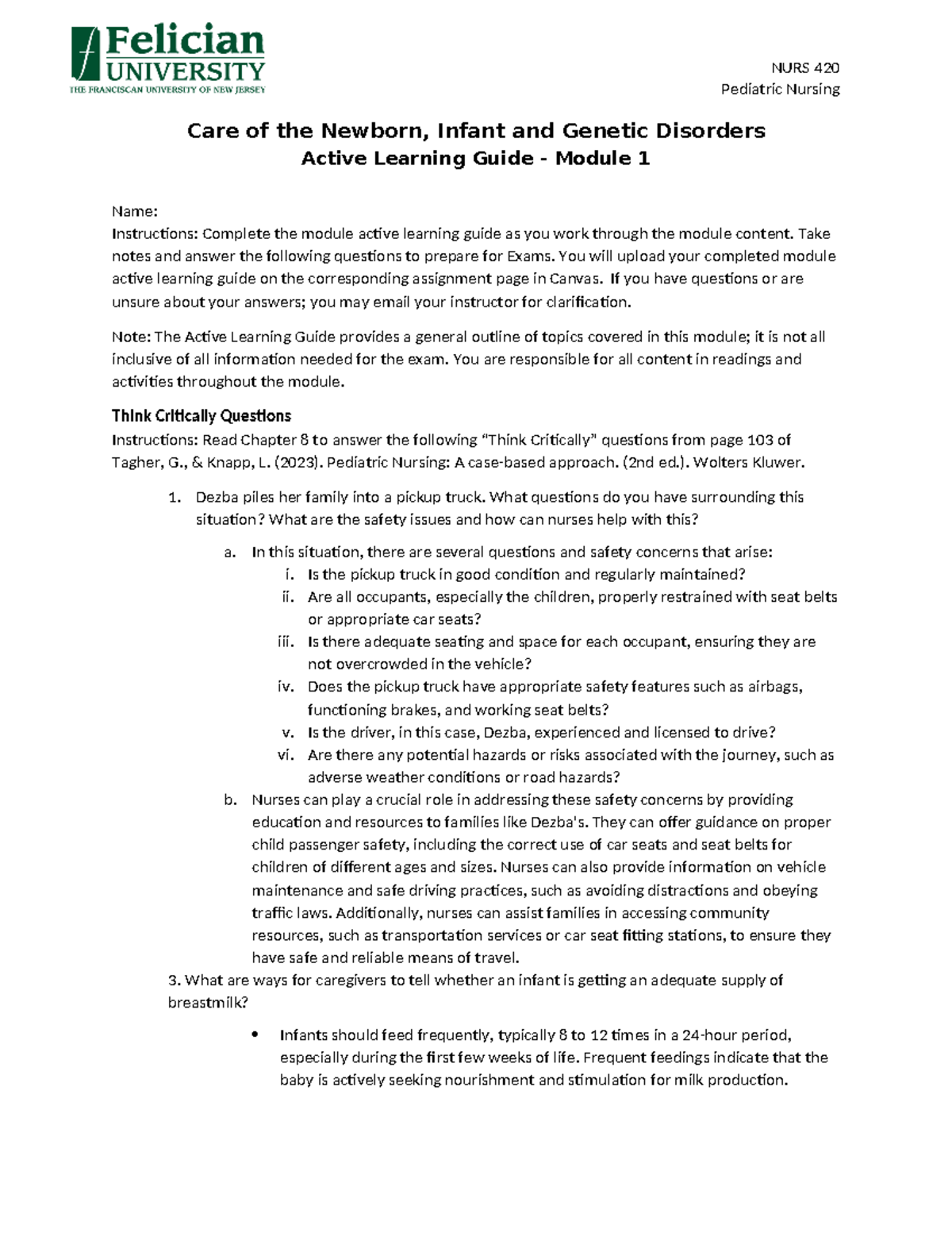 Care of the Newborn Infant and Genetic Disorders - Active Learning ...