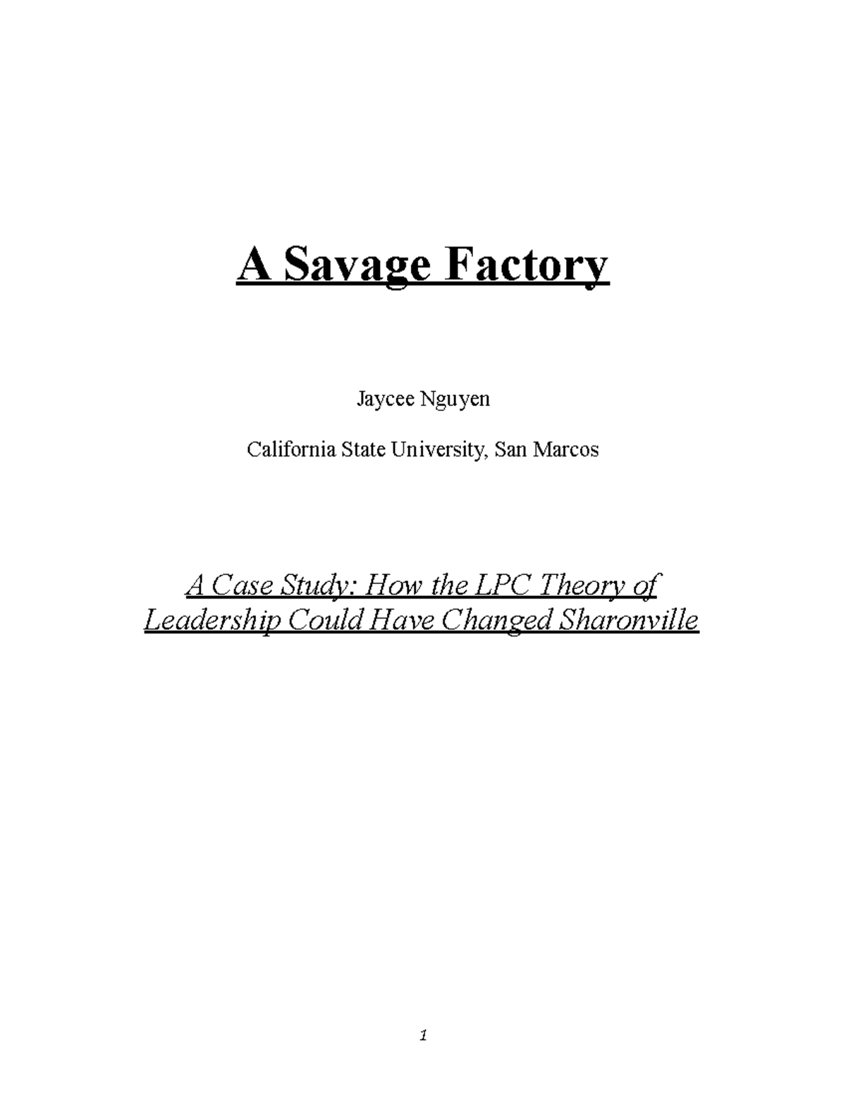 A Savage Factory - Book report - A Savage Factory Jaycee Nguyen ...