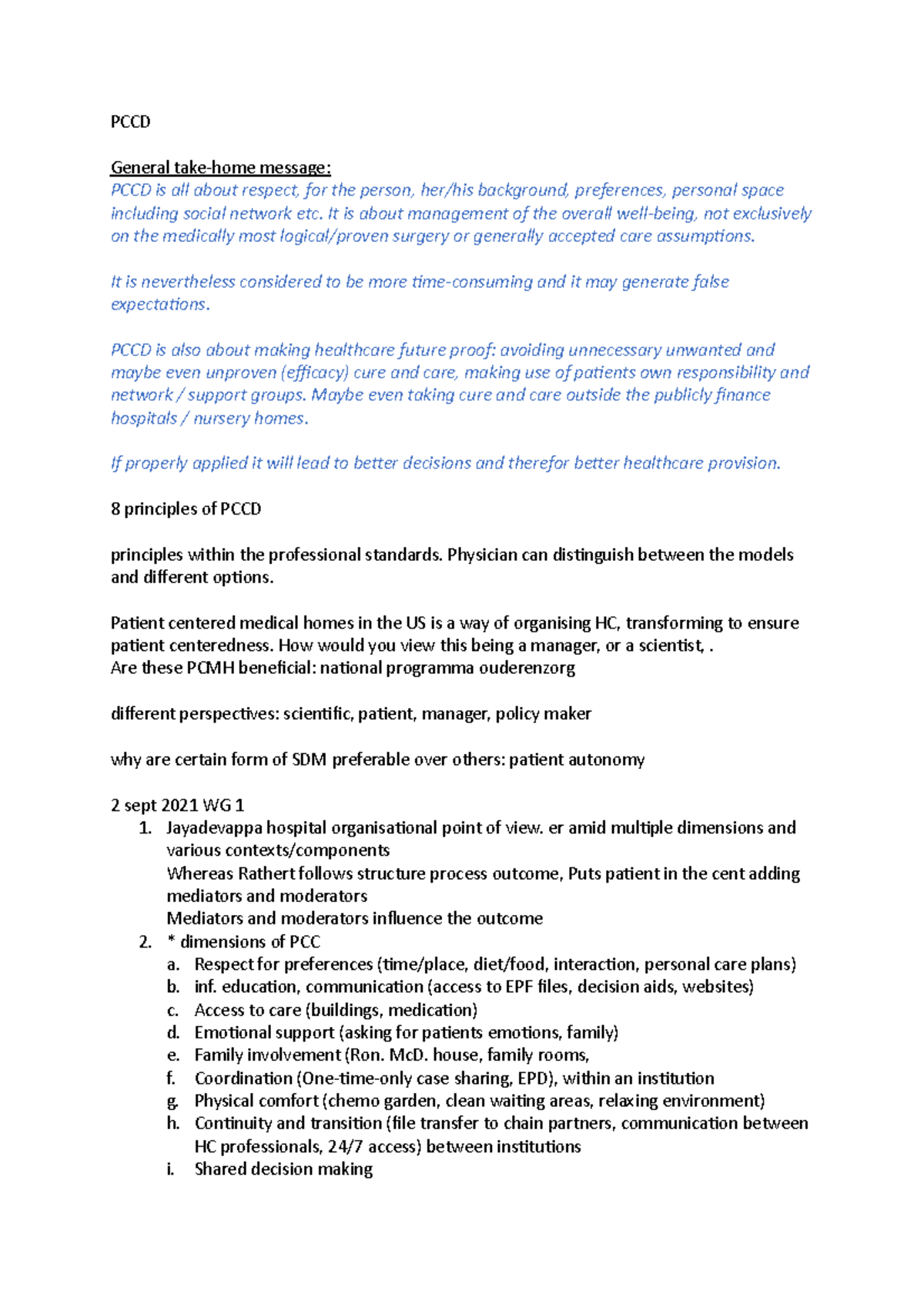 EUR Eshpm HCM Patient centered care lecture notes - PCCD General take ...