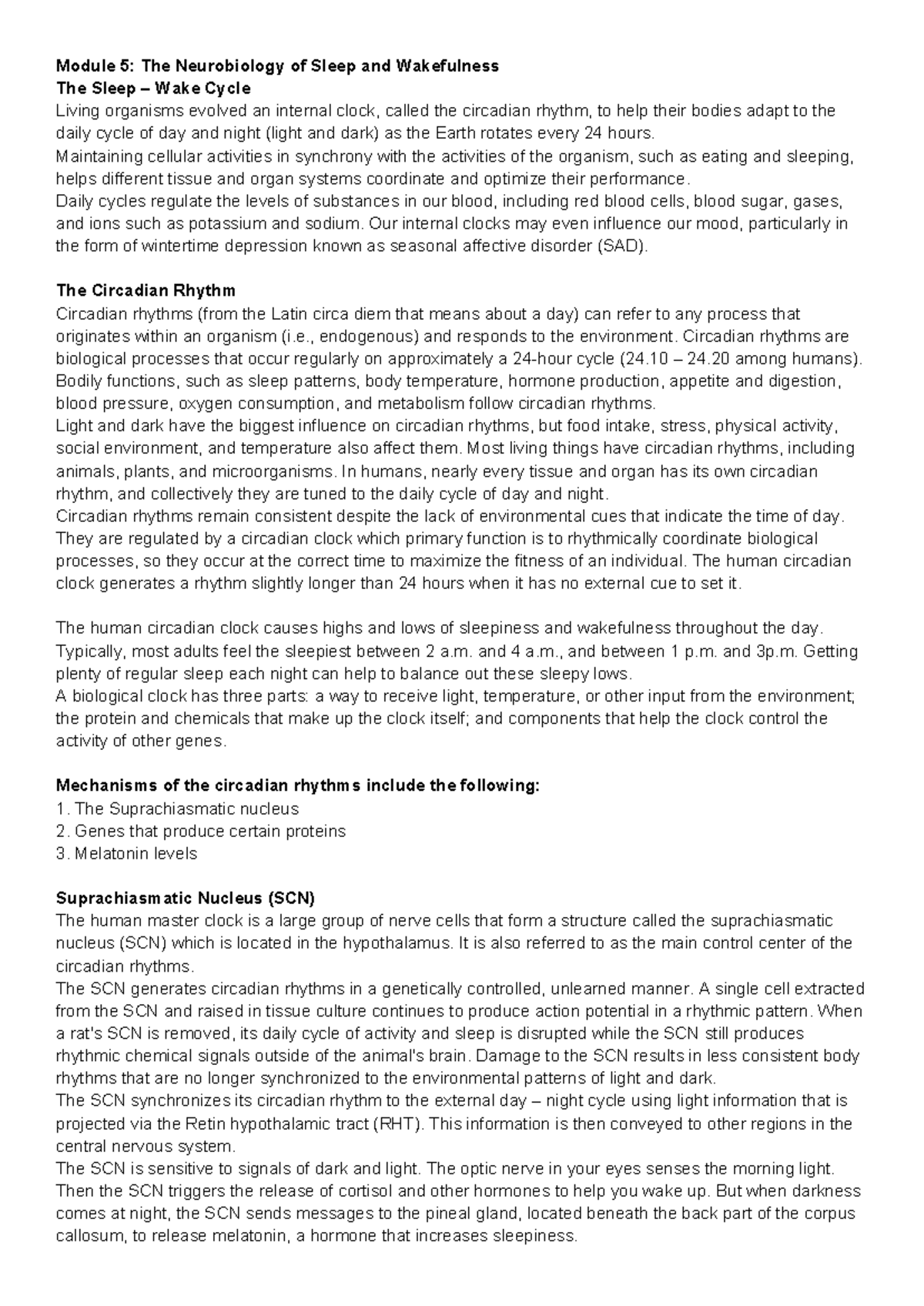 Module 5 The Neurobiology of Sleep and Wakefulness - Module 5: The ...