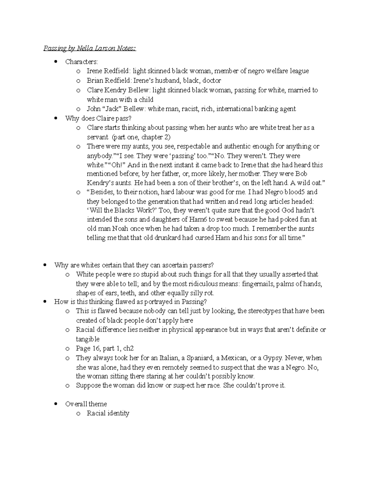 Passing by Nella Larson Notes - ”“I see. They were ‘passing’ too.”“No ...