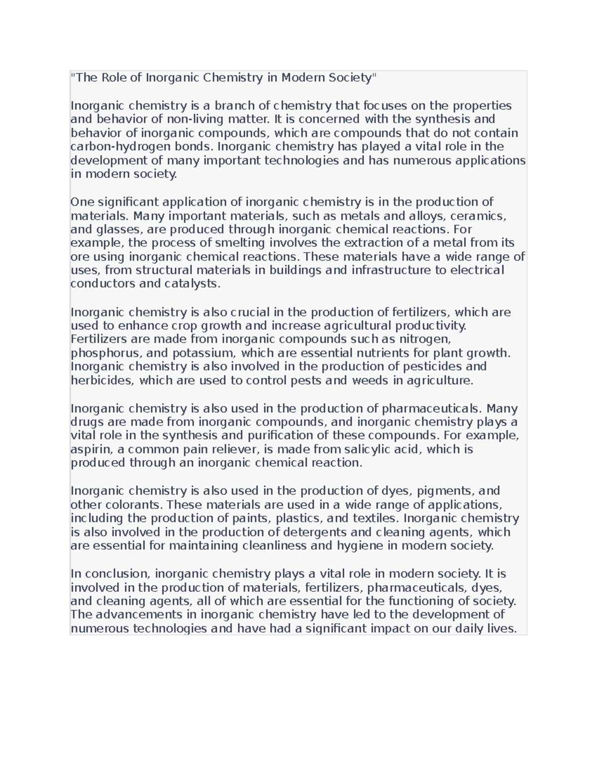 The Role of Inorganic Chemistry in Modern Society - "The Role of ...