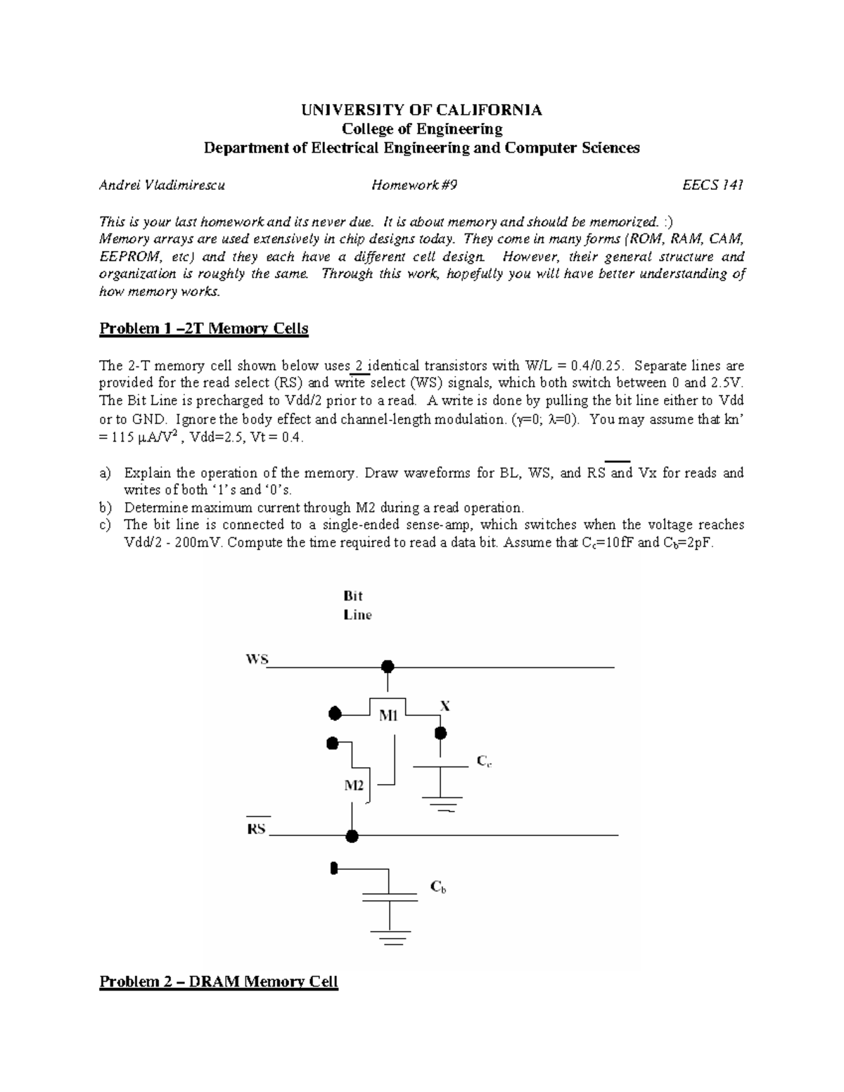 Homework 9 - My class notes - UNIVERSITY OF CALIFORNIA College of ...