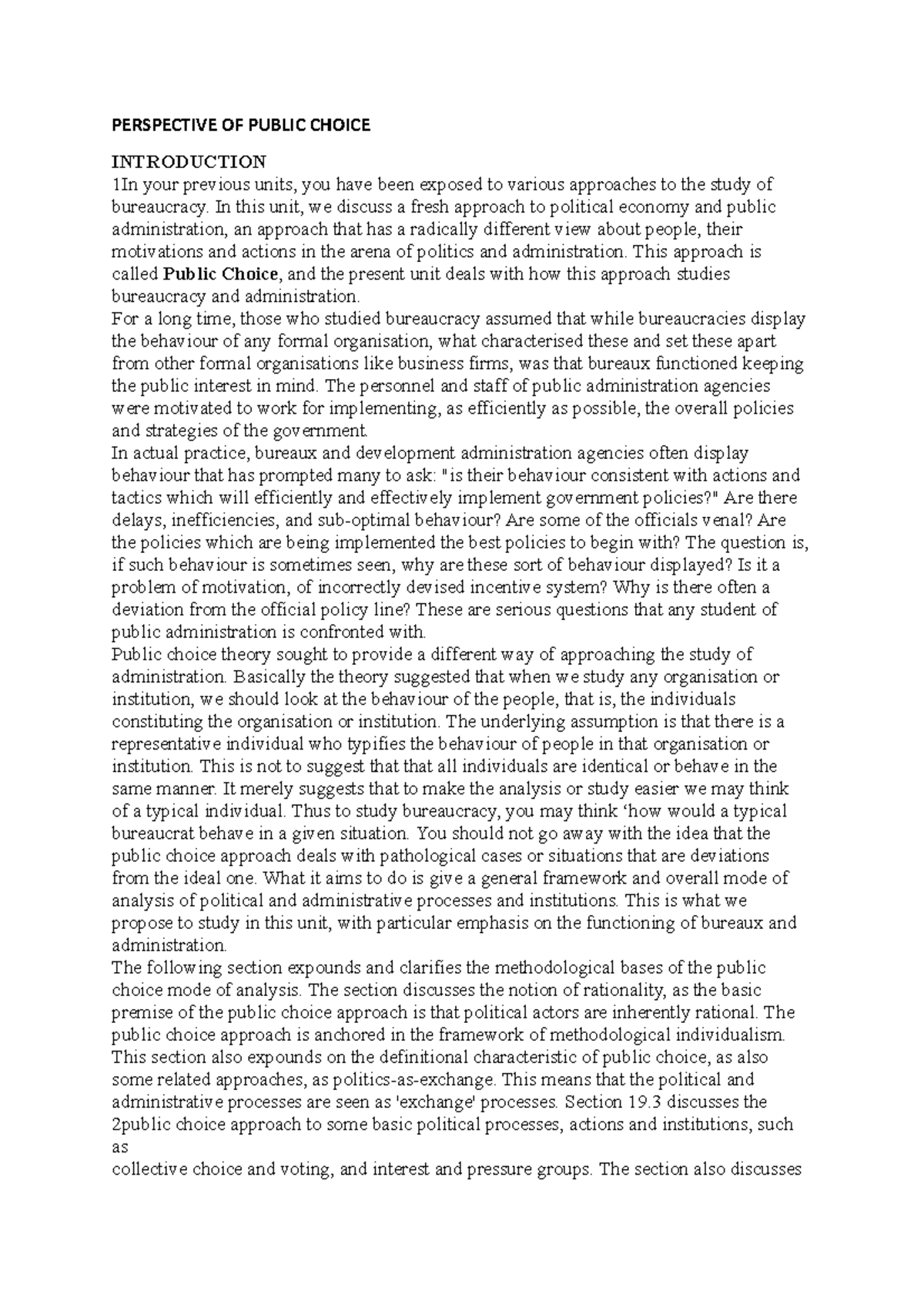 Perspective OF Public Choice - PERSPECTIVE OF PUBLIC CHOICE ...