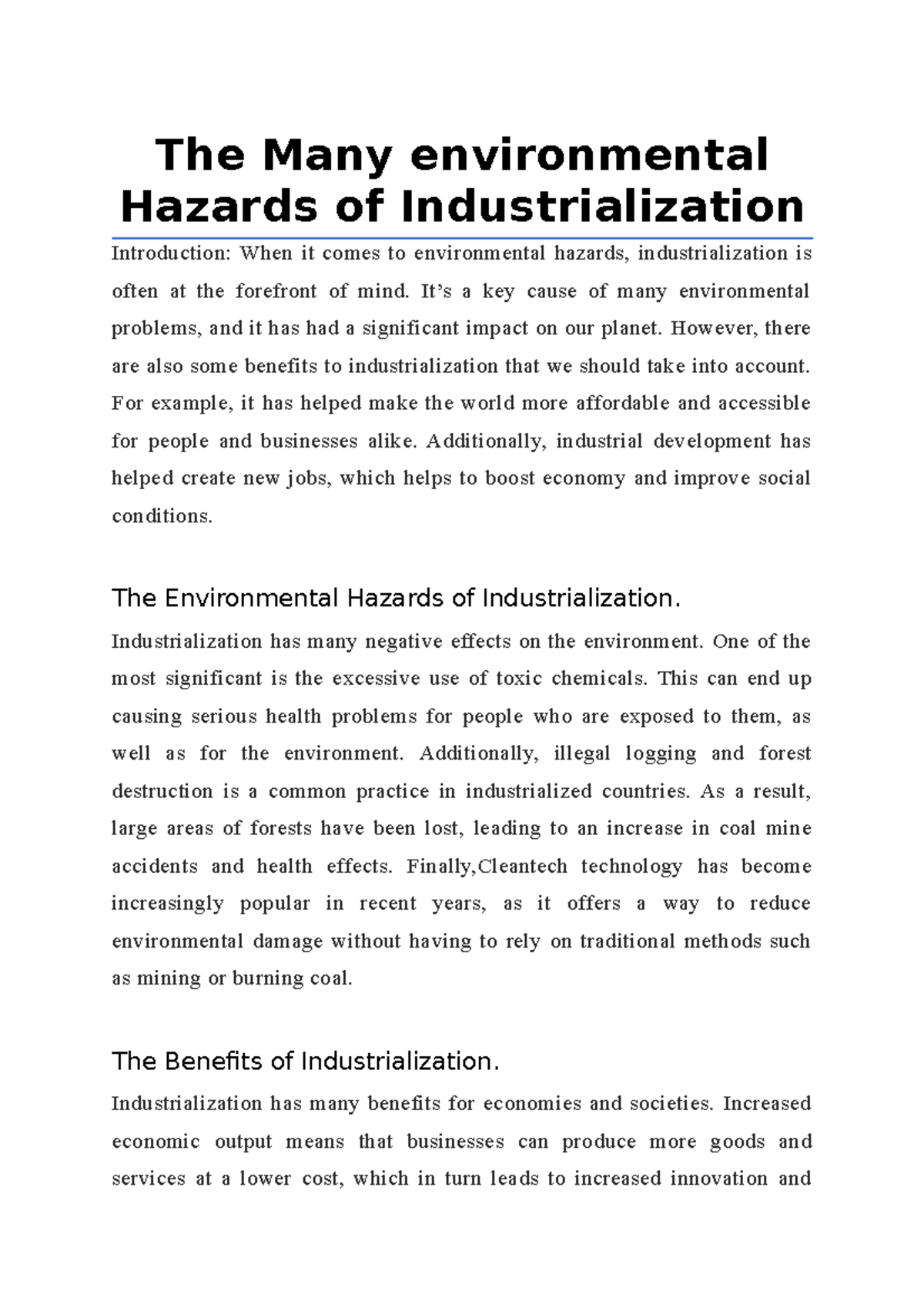 The Many environmental Hazards of Industrialization - The Many ...