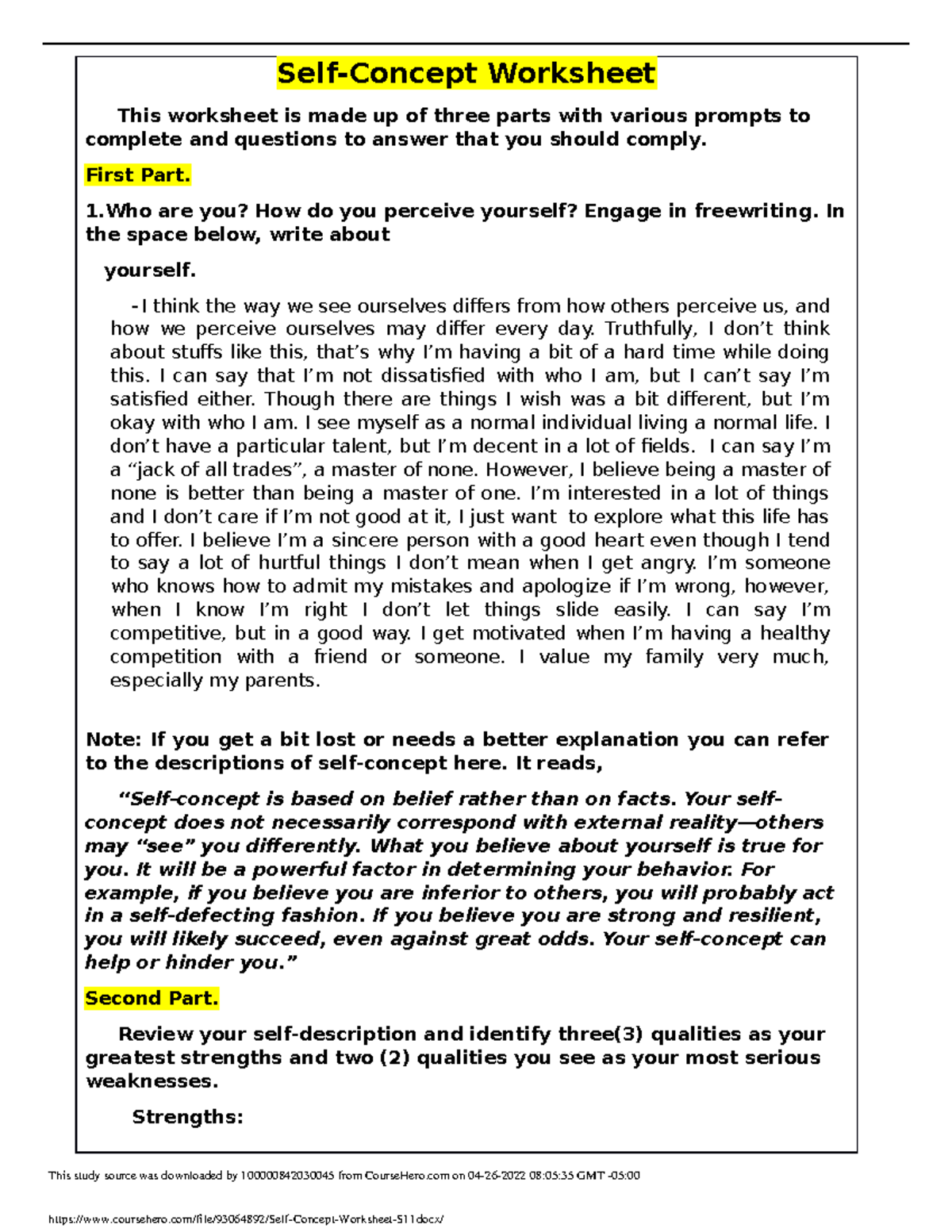 UTS_SELF-CONCEPT Worksheet s11 - Self-Concept Worksheet This worksheet ...