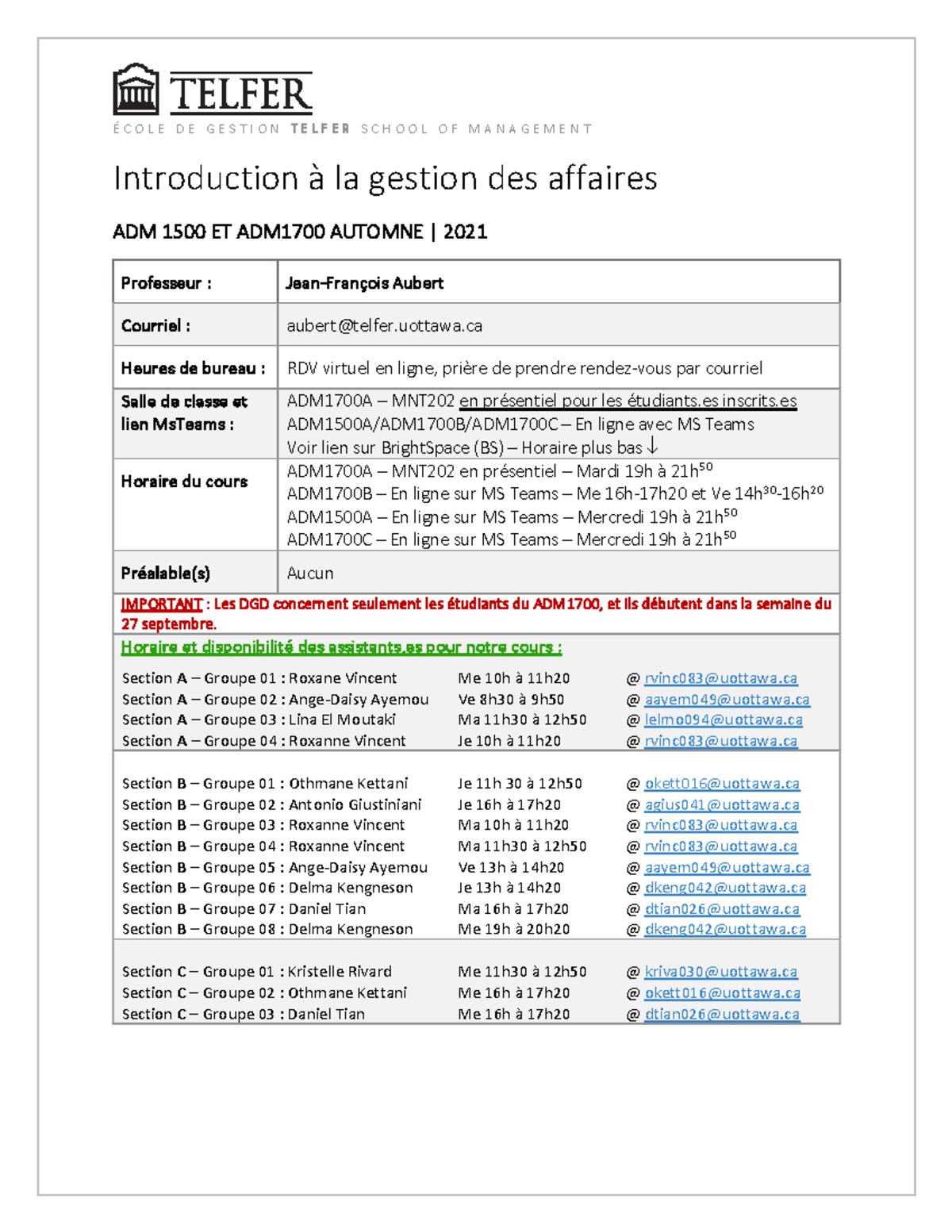 ADM1500.1700 - ADM 1500 syllabus - É C O L E D E G E S T I O N T E L F E R S C H O O L O F M A N ...
