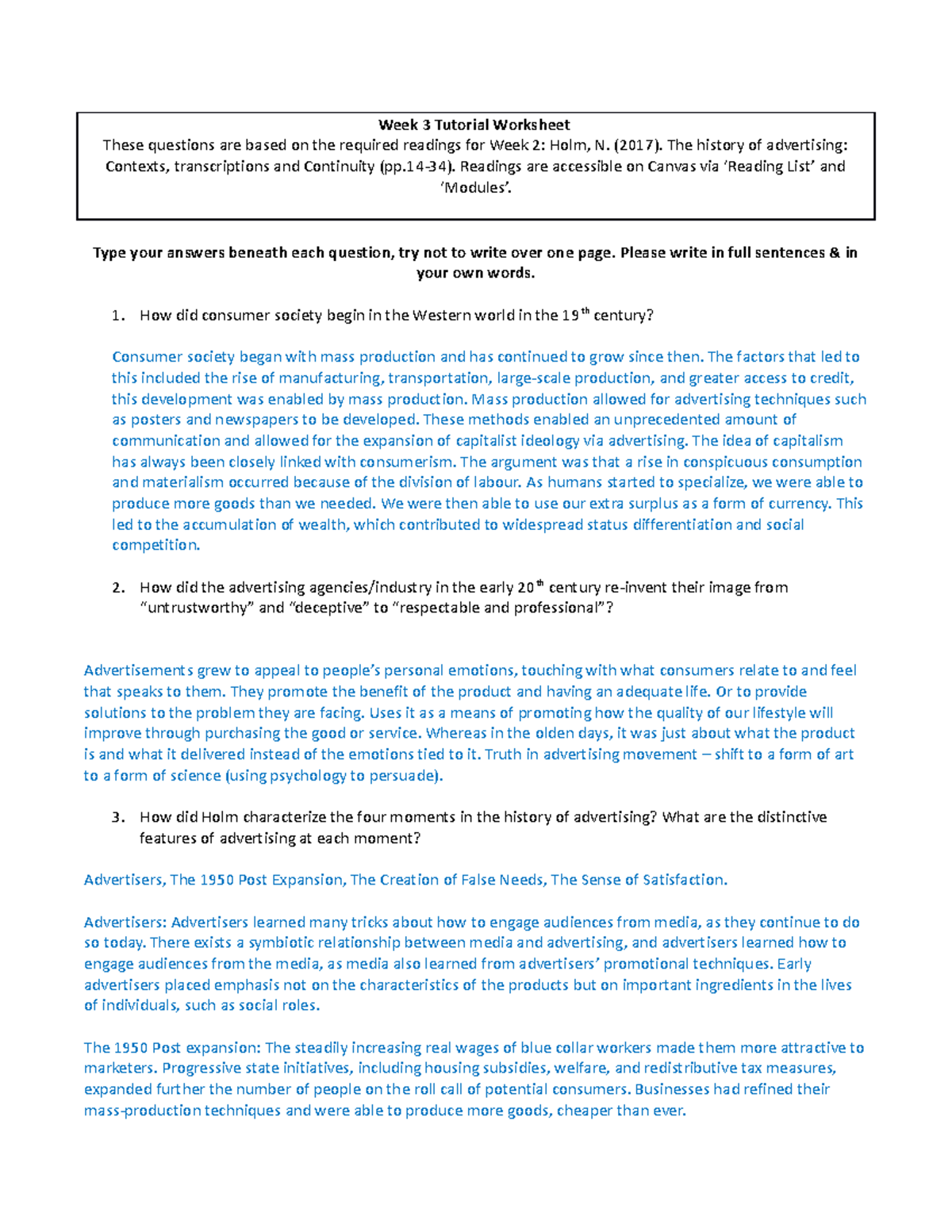 Week 3 tut - Tutorial work - Advertising and Society - AucklandUni ...