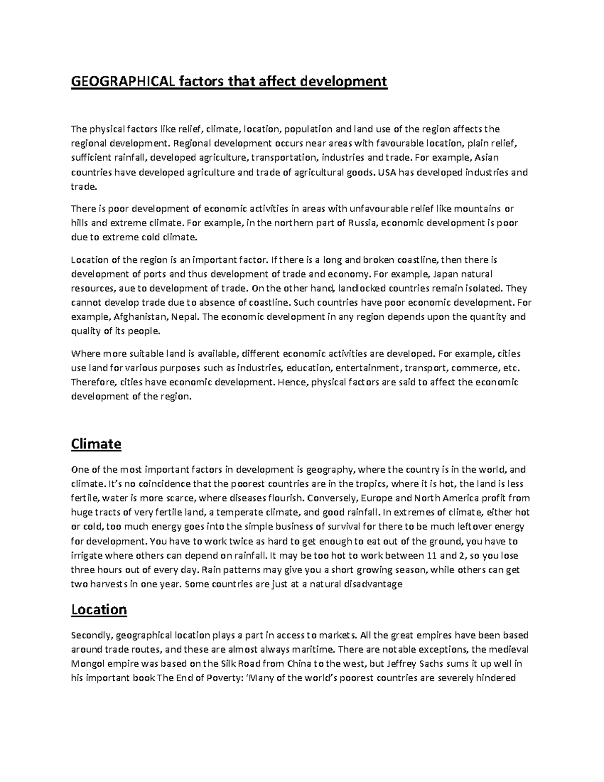 Geographical factors that affect development - GEOGRAPHICAL factors ...