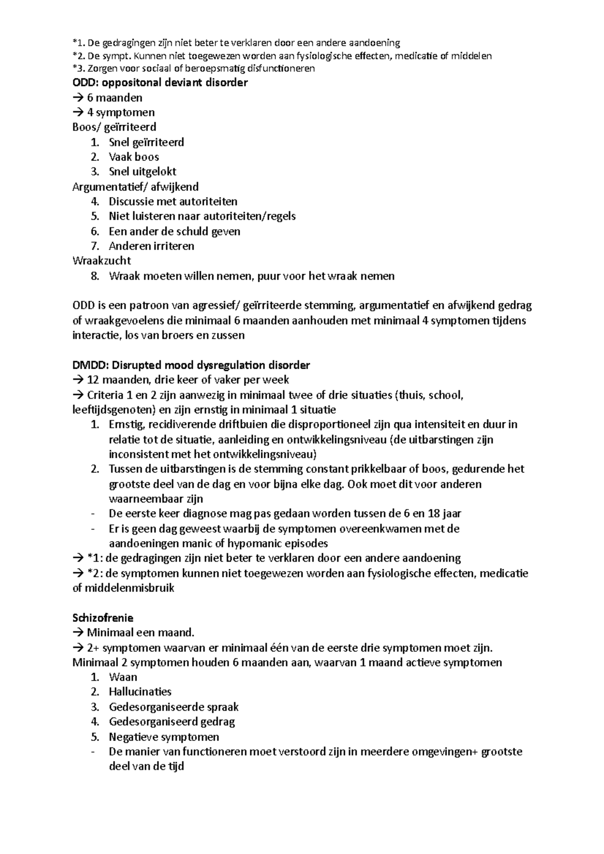 DSM criteria klinische lessen - *2. De sympt. Kunnen niet toegewezen ...
