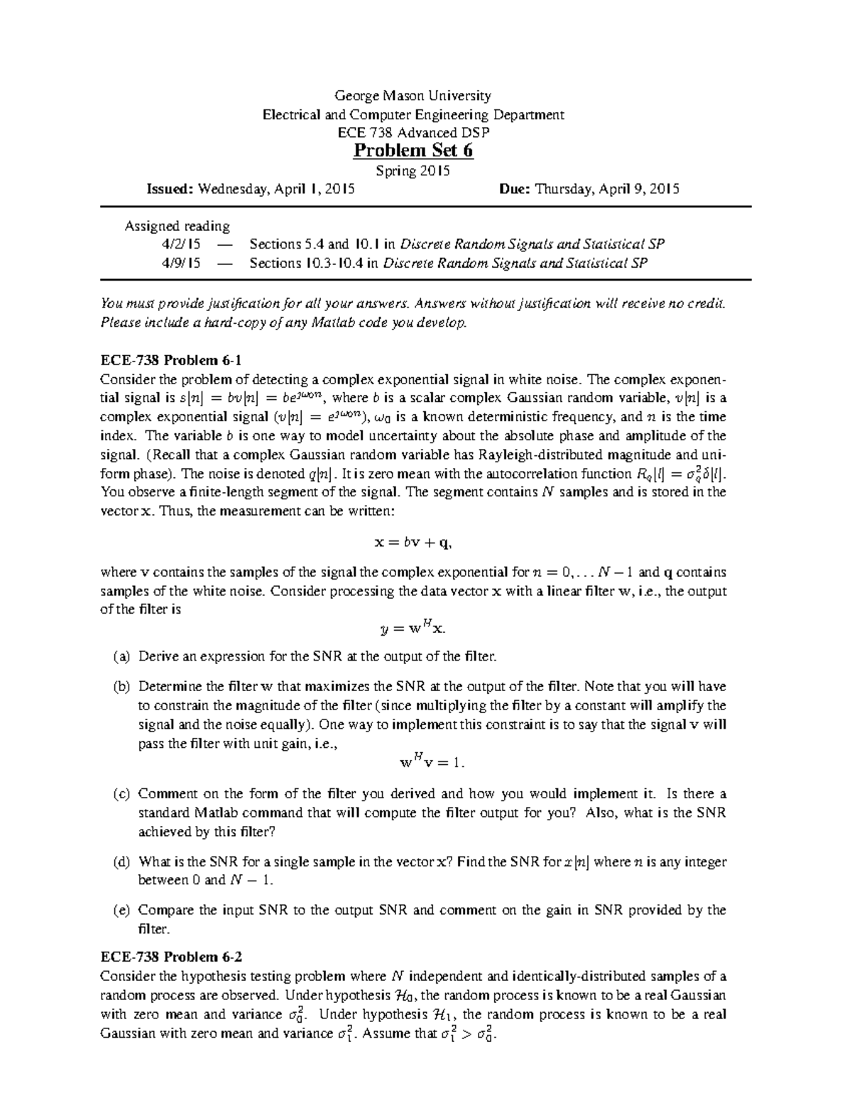 Problem Set 06 - 2015 - George Mason University Electrical and Computer ...