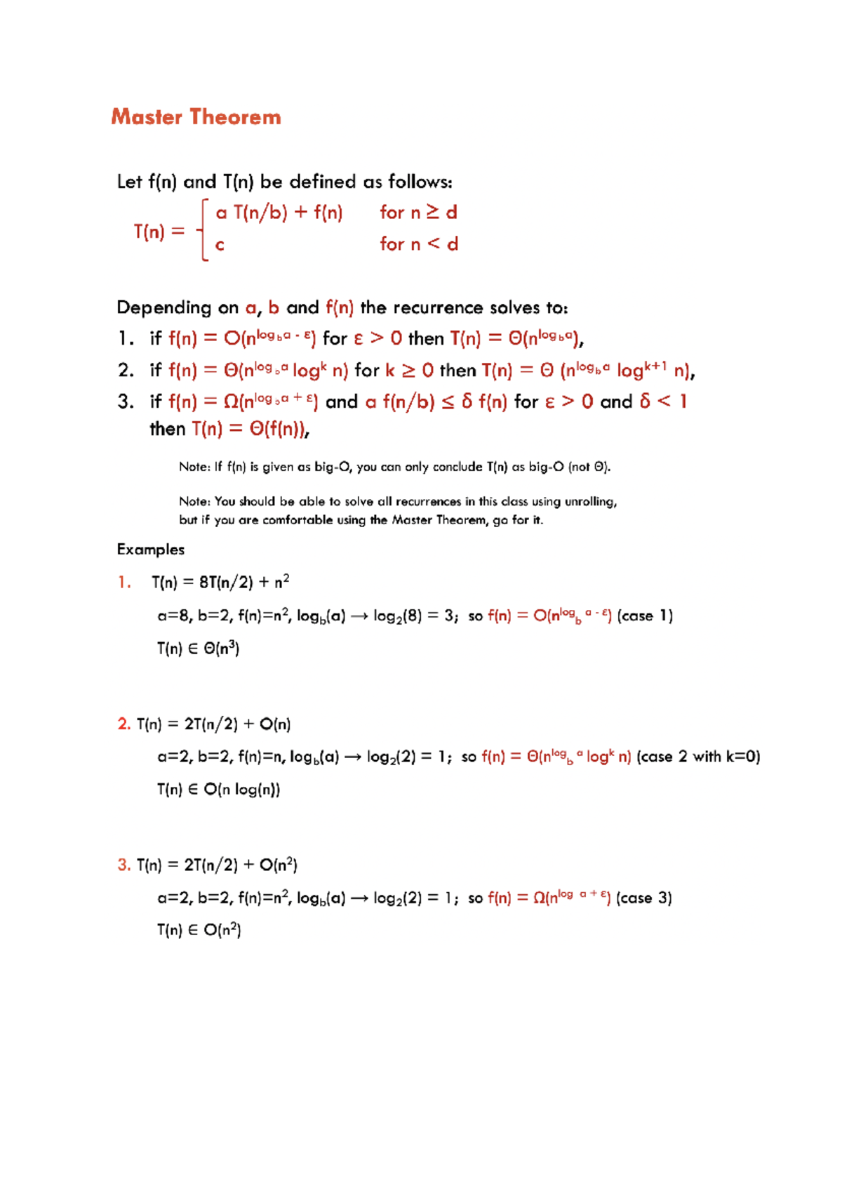 Master Theorem - COMP3027 - Studocu