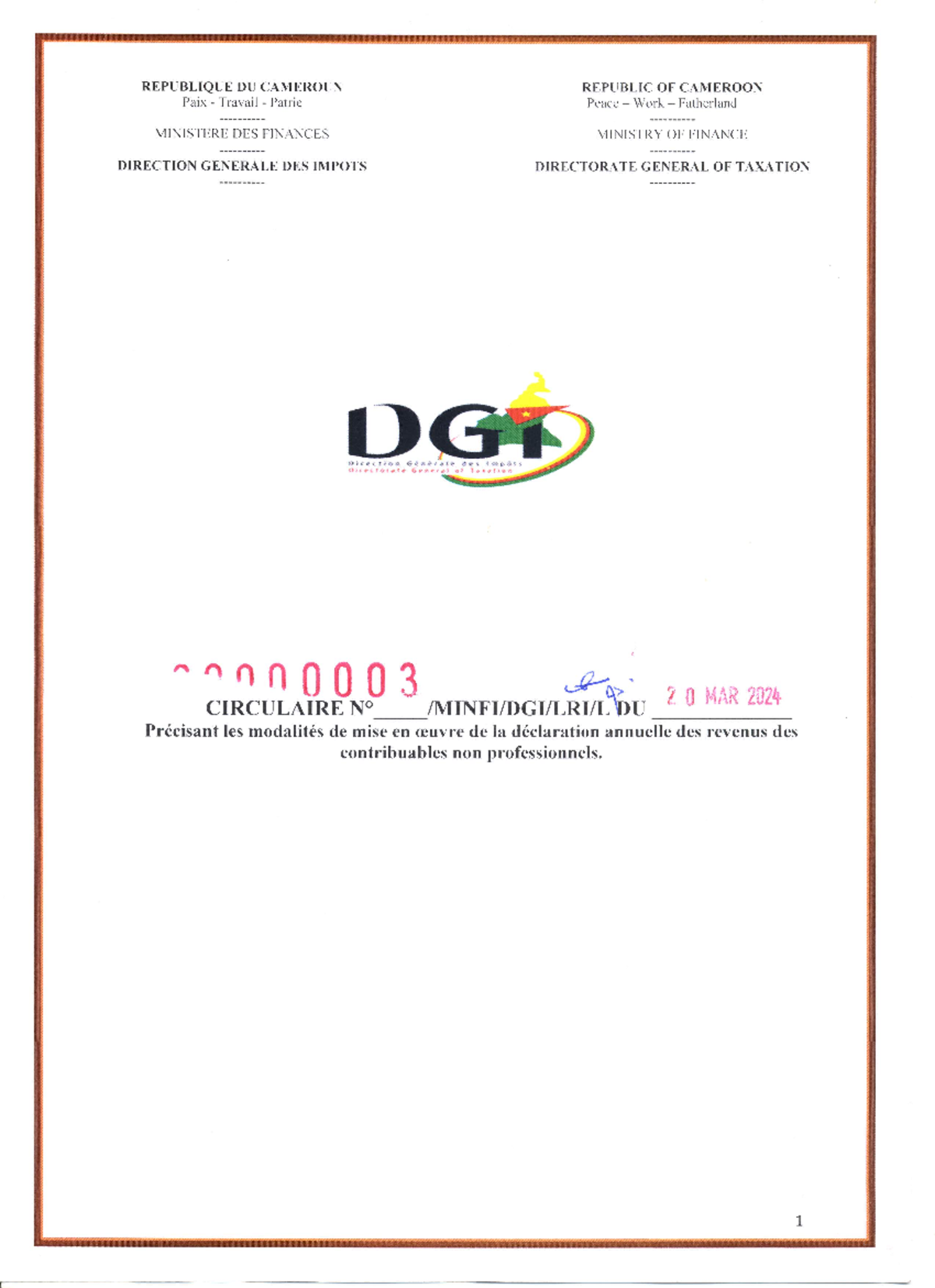 Circulaire déclaration IRPP-cameroun 2024 - Gestion fiscale - Studocu