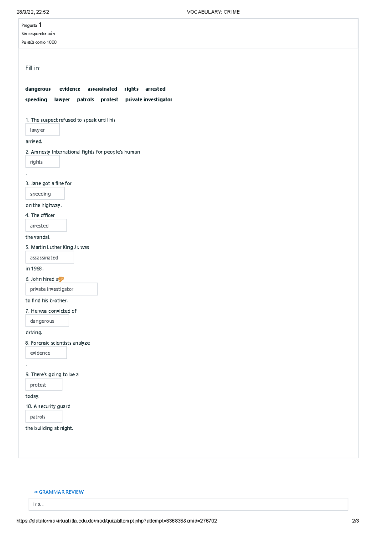 Vocabulary Crime - Practica - 28/9/22, 22:52 VOCABULARY: CRIME - Studocu