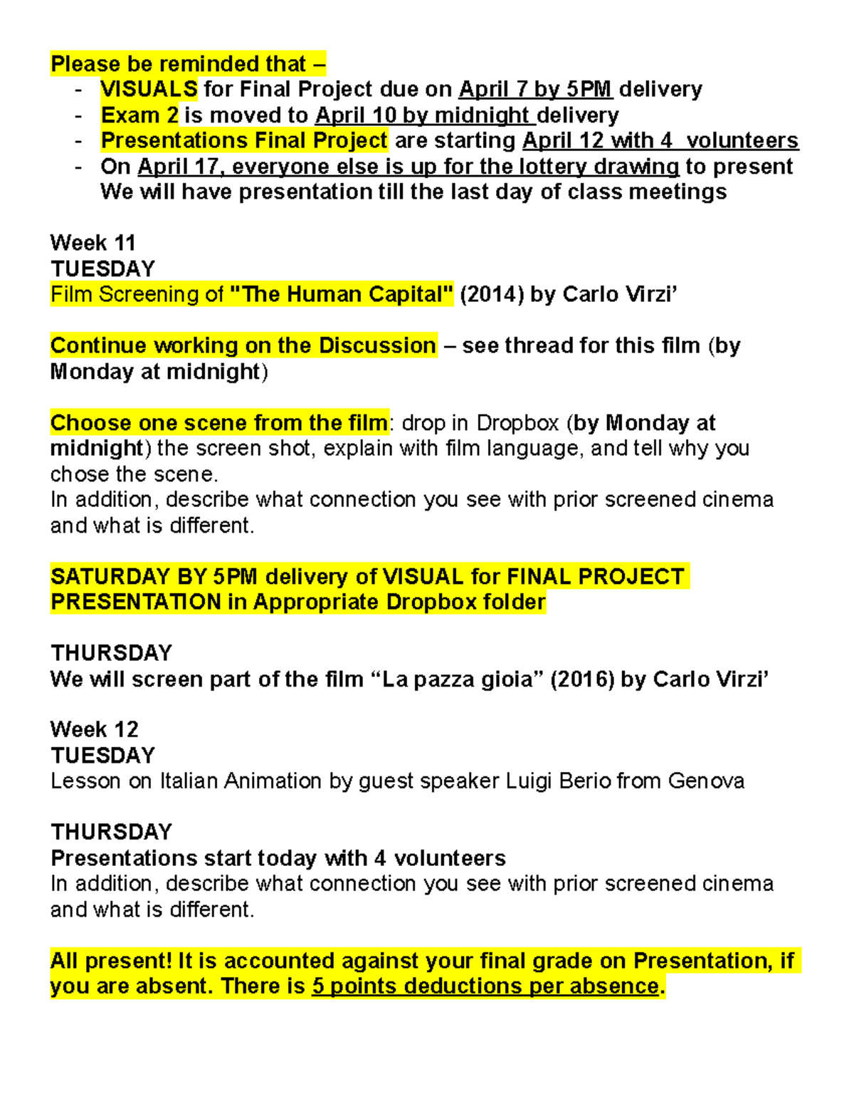 Week 11-12 - Please be reminded that VISUALS for Final Project due on ...