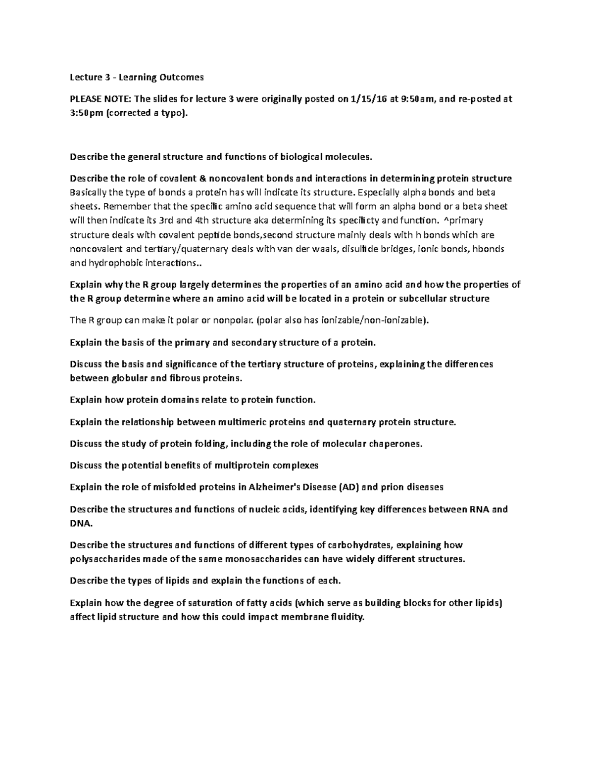 PCB 4023 Chapter 3 - Lecture 3 - Learning Outcomes PLEASE NOTE: The ...