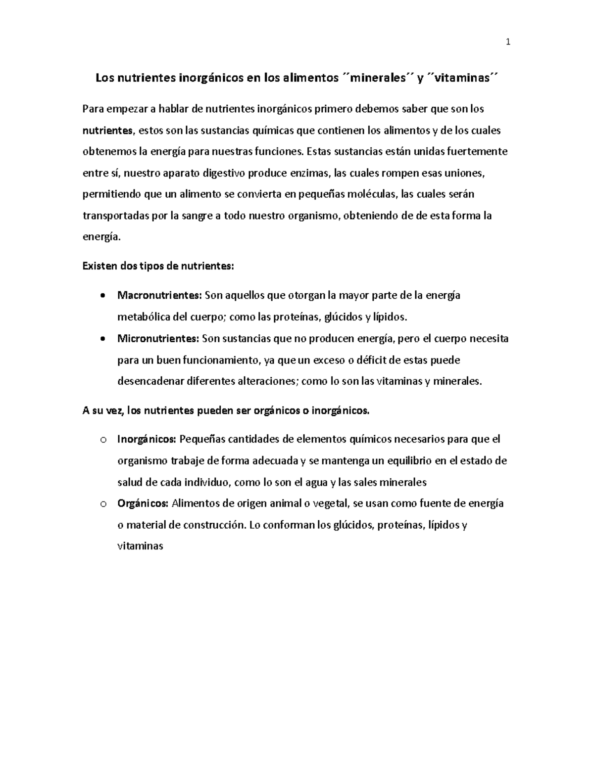 Los nutrientes inorgánicos en los alimentos ´´minerales´´ y ´´vitaminas ...