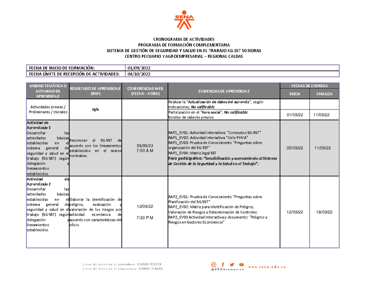 Cronograman 50n Hn Septiemb 746311054 be95ad - CRONOGRAMA DE ACTIVIDADES PROGRAMA DE FORMACI”N ...