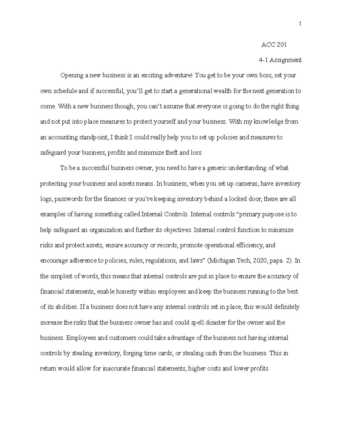 ACC-201 Module 4-1 Assignment - ACC 201 4-1 Assignment Opening a new ...