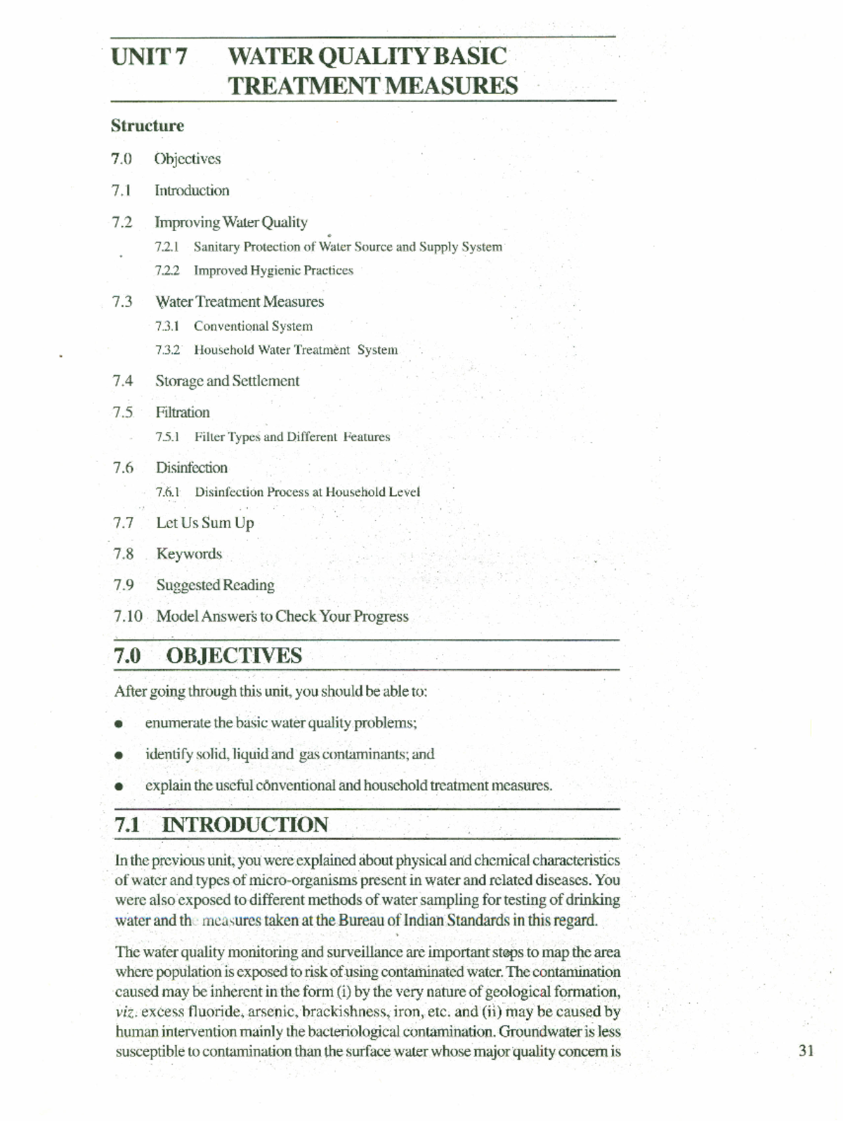 Unit-7 - environrmnt - . UNIT 7 WATER QUALITY BASIC ####### TREATMENT ...