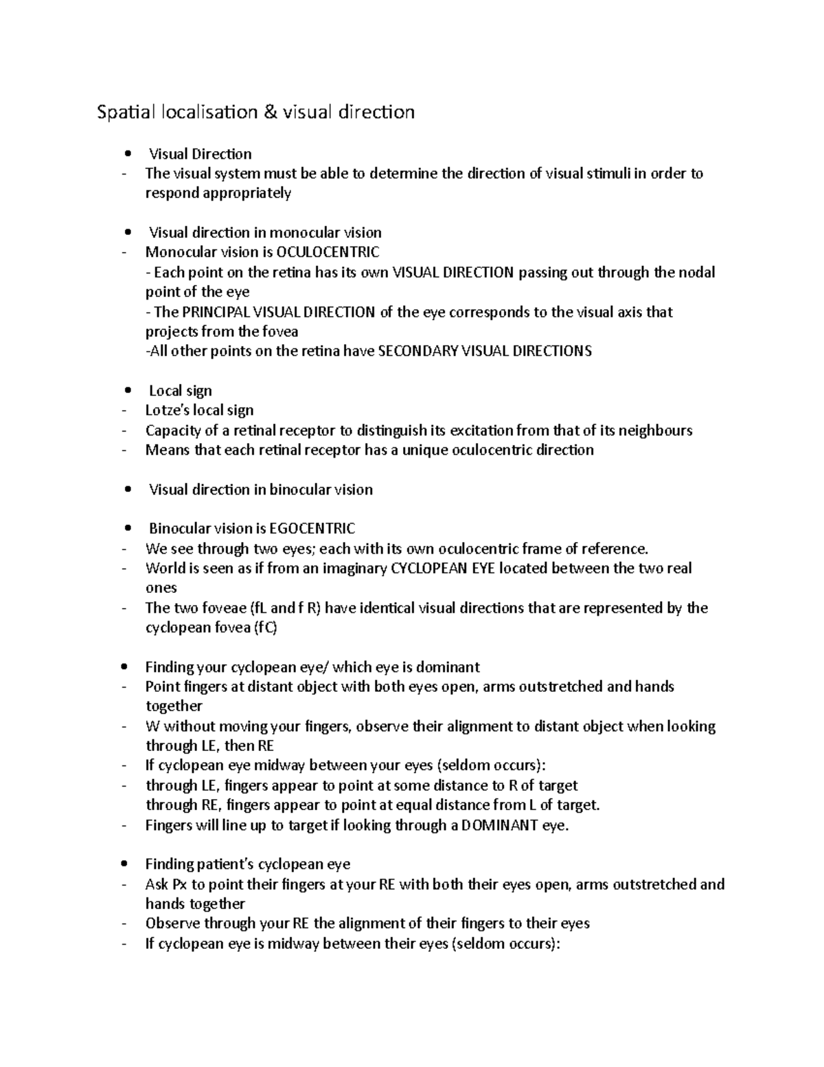 Spacial localisation of visual direction - Spatial localisation ...