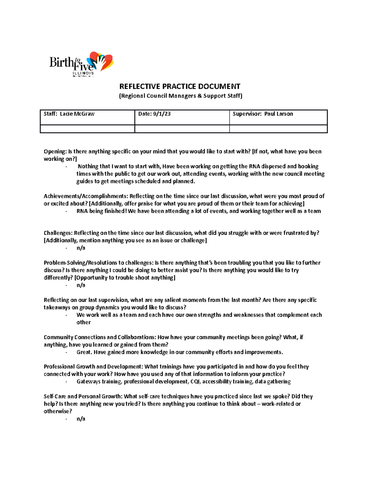 Reflective practice 9 - REFLECTIVE PRACTICE DOCUMENT (Regional Council ...