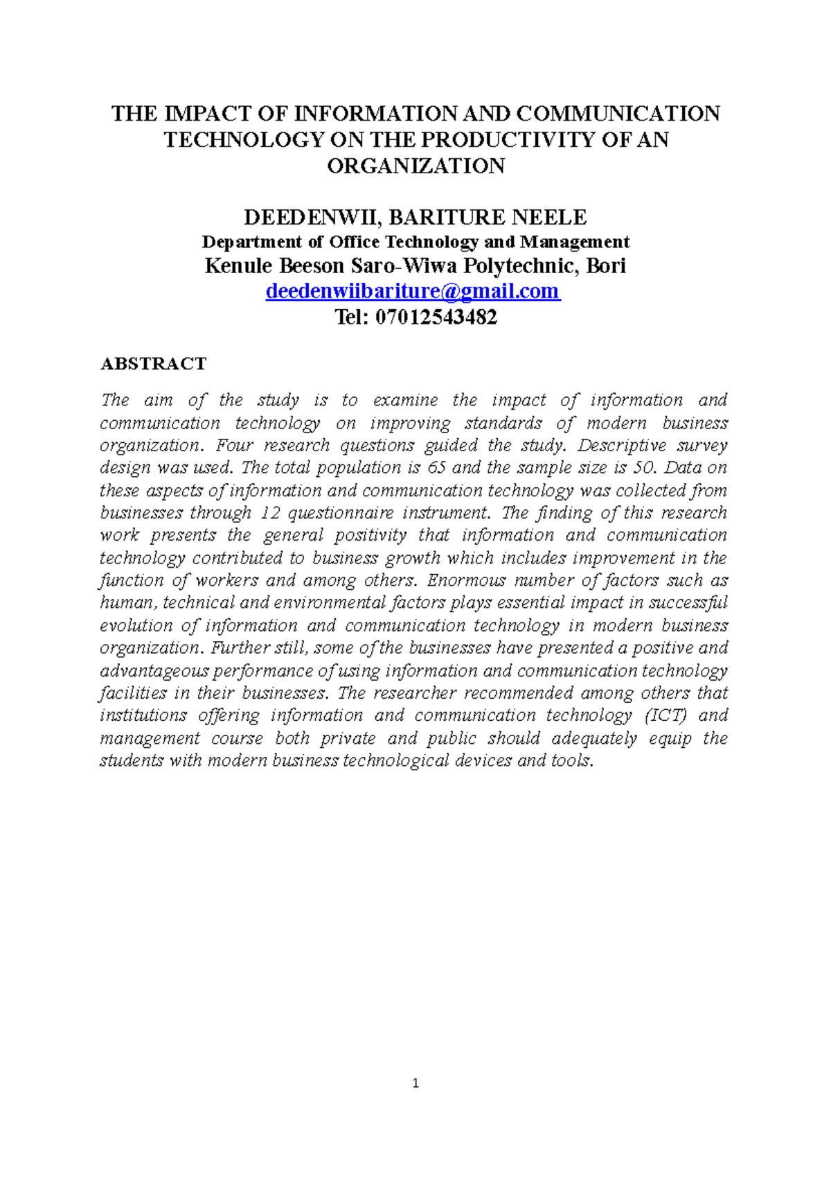 THE Impact OF Information AND Communicat - THE IMPACT OF INFORMATION ...