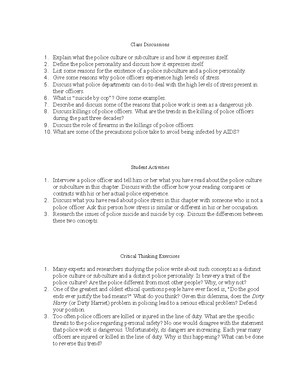 Policing 2 - notes - Police Culture, Personality, and Police Stress ...