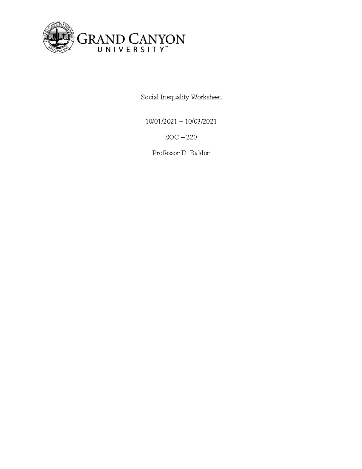 Social Inequality Worksheet - work sheet for GCU - Social Inequality ...