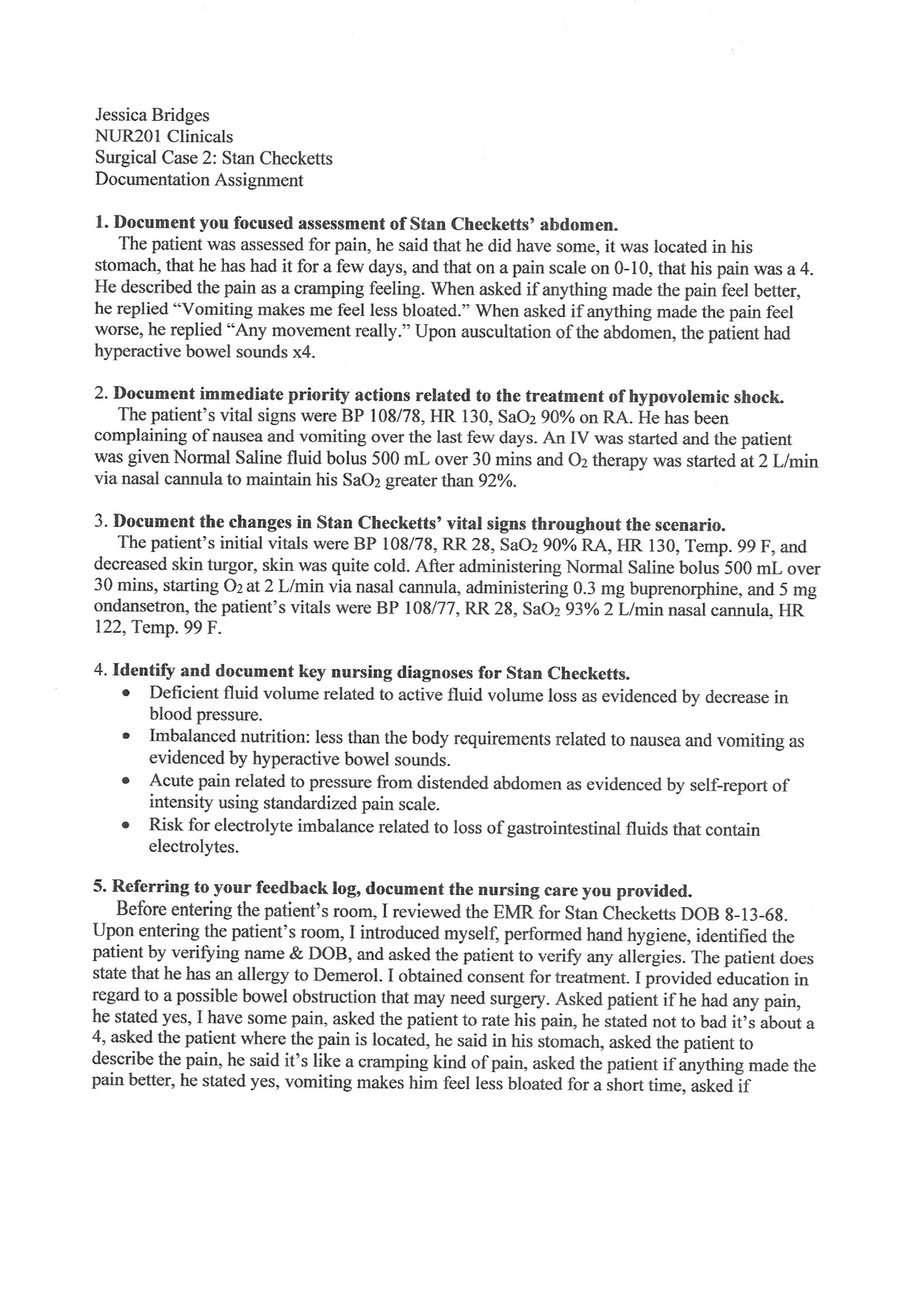 Stan Checketts Documentation Assignment - NUR201 - Studocu