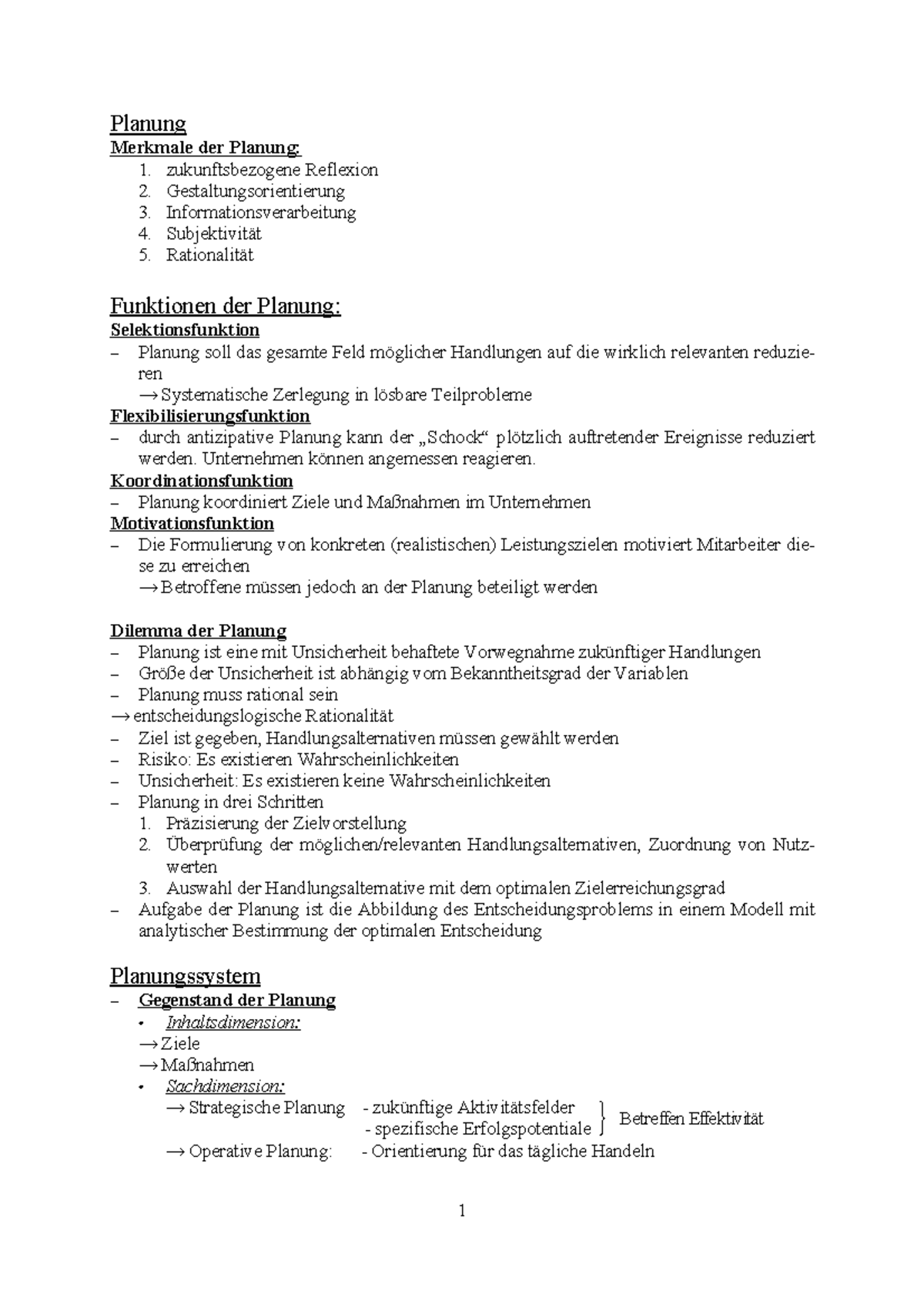 Organisation: Begriffszusammenfassung Planung und Organisation ...