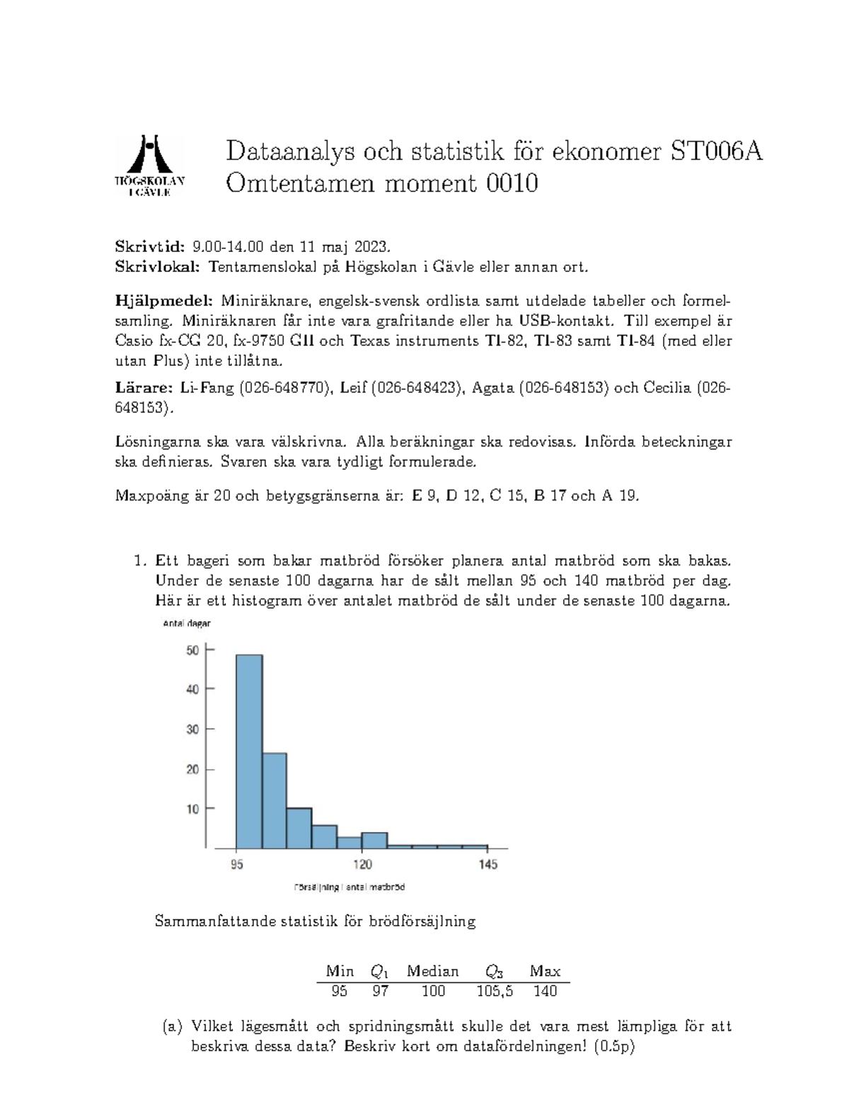 XXX003 ST006A Dataanalys och statistik för ekonomer 230511 - Dataanalys ...