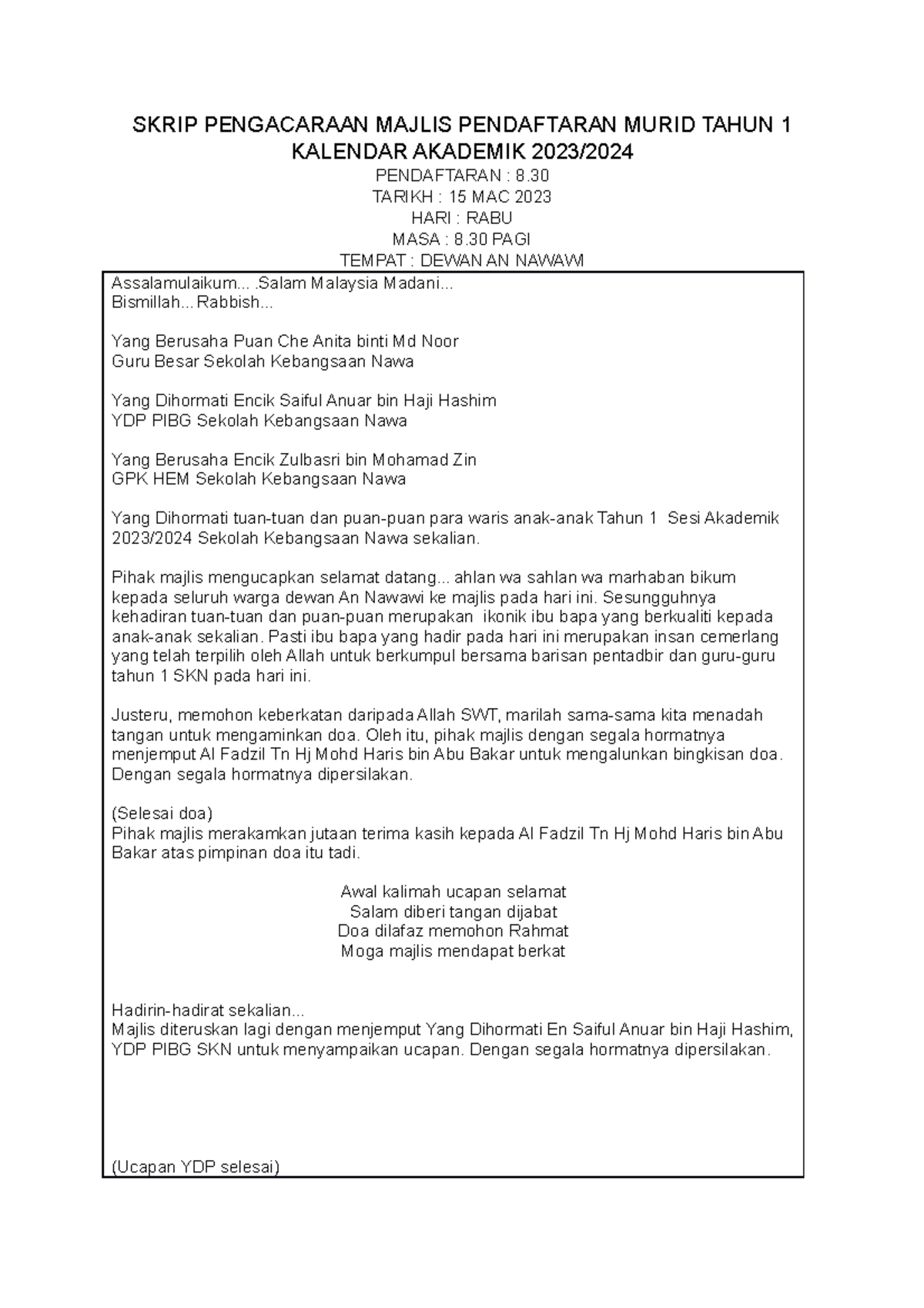 Skrip Pengacaraan Majlis khatam - SKRIP PENGACARAAN MAJLIS PENDAFTARAN ...
