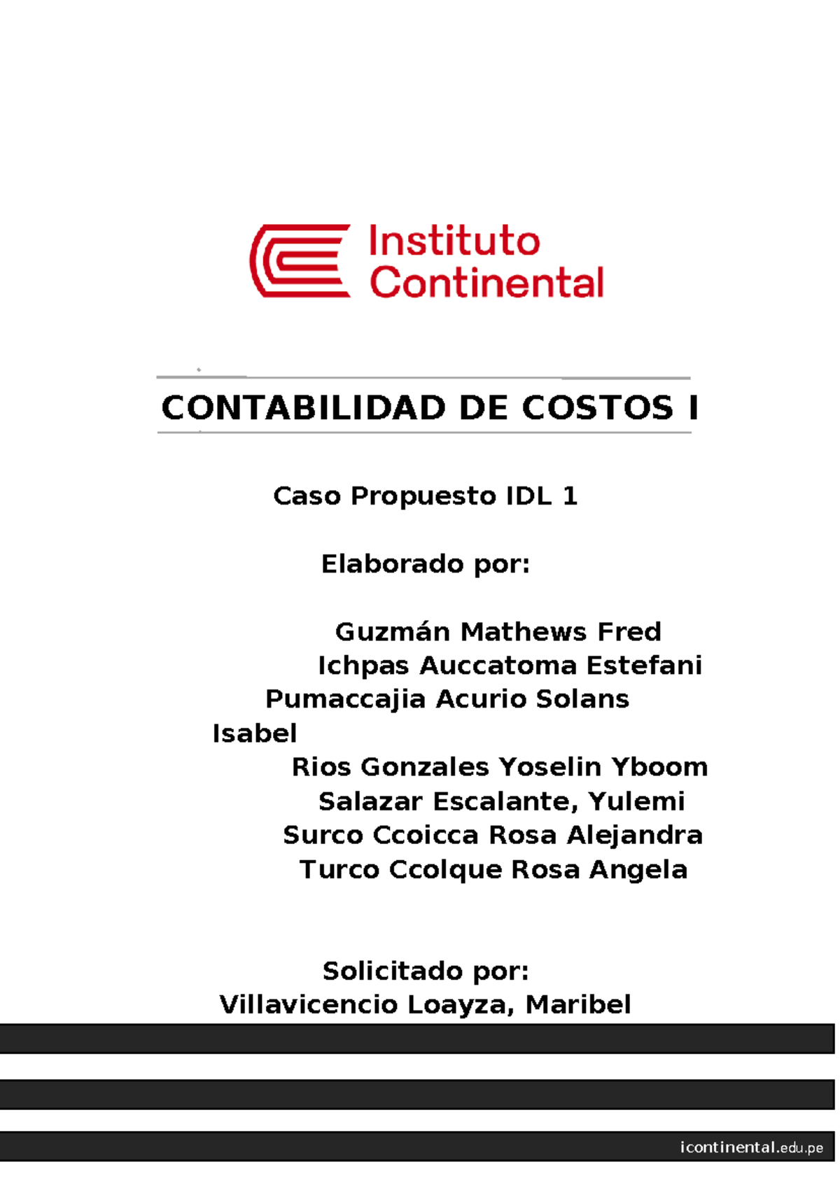 CCP IDL1 Costos I - CONTABILIDAD DE COSTOS I Caso Propuesto IDL 1 ...